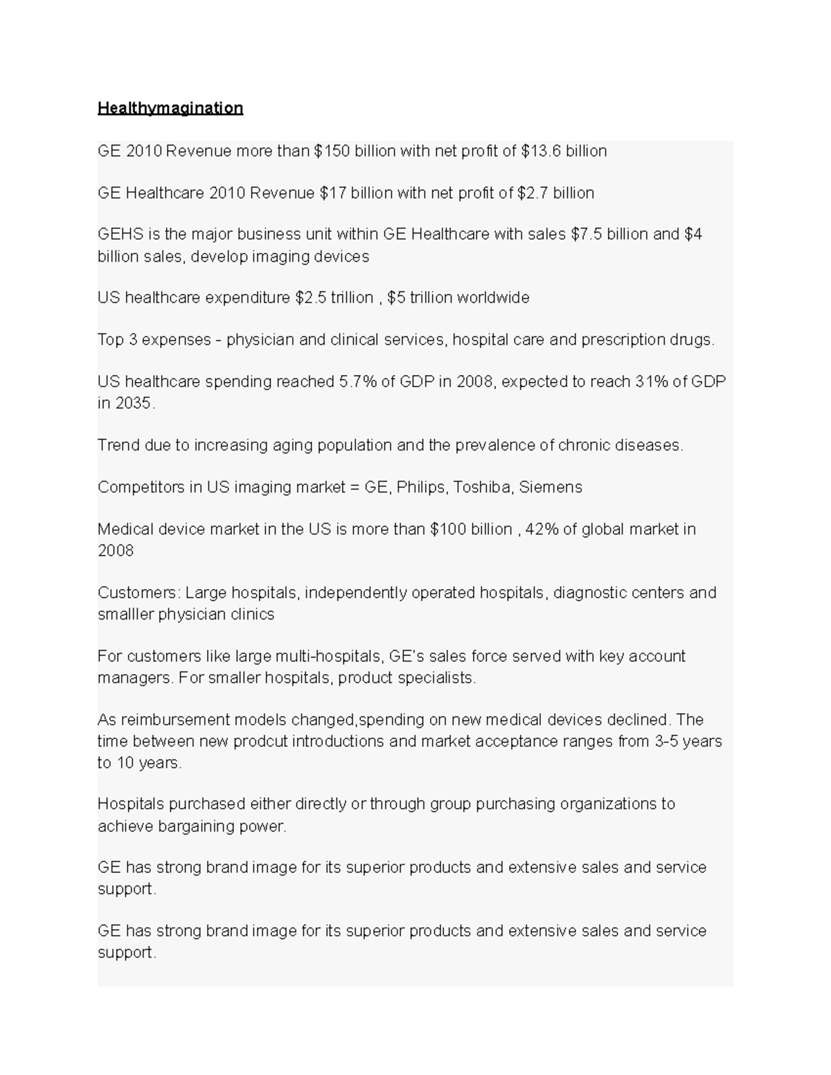 Healthymagination Case - Healthymagination GE 2010 Revenue more than ...