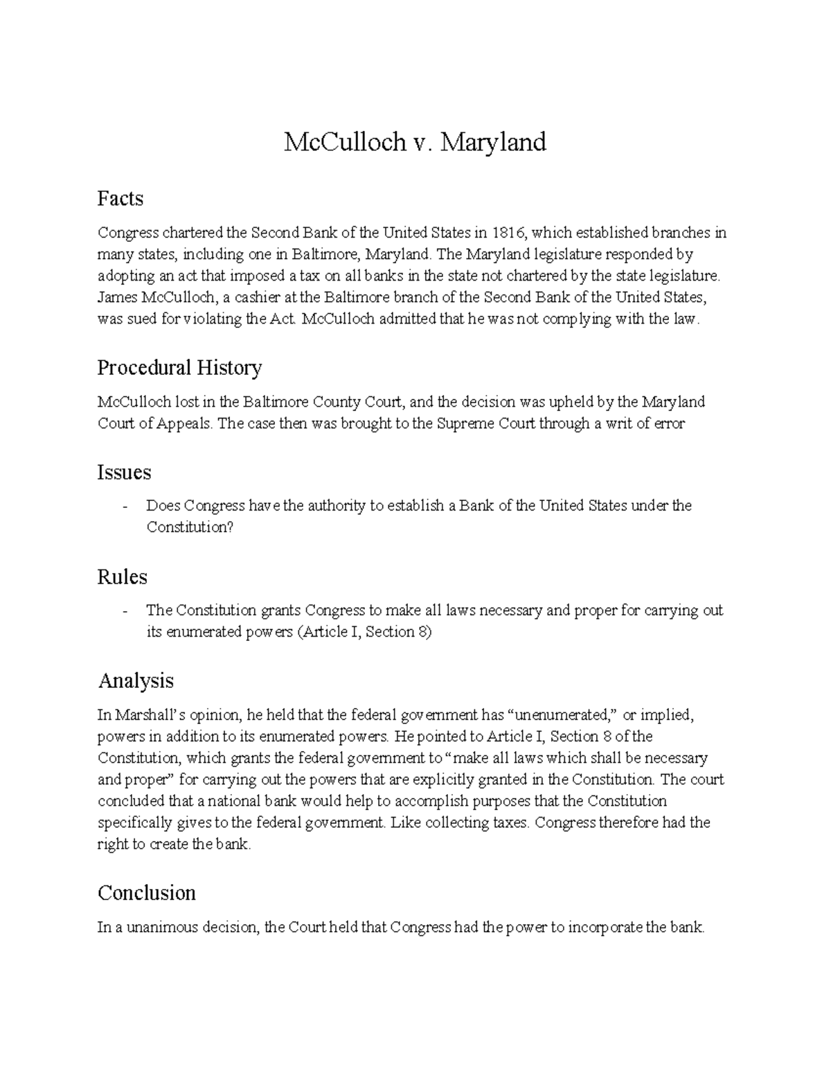 Mc Culloch v. Maryland - Fall 2023 Dr. Hazelton - McCulloch v. Maryland ...