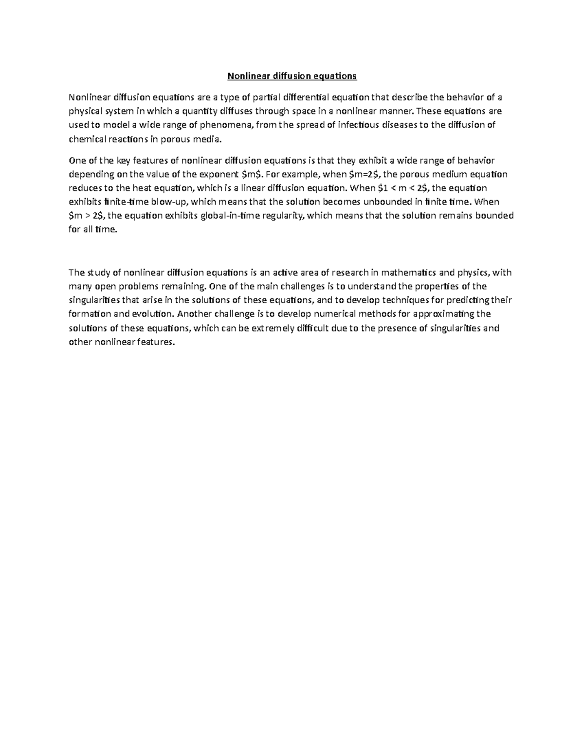 Nonlinear Diffusion Equations Nonlinear Diffusion Equations Nonlinear Diffusion Equations Are