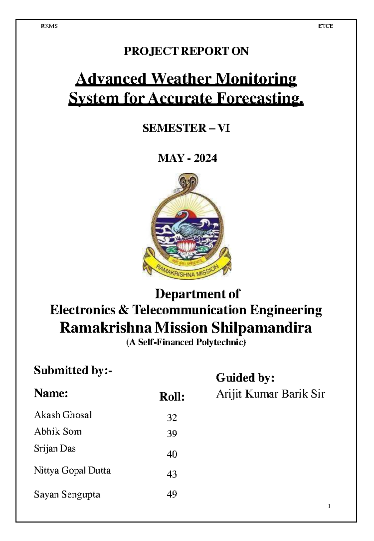 Advance weather monitoring system report - PROJECT REPORT ON Advanced ...