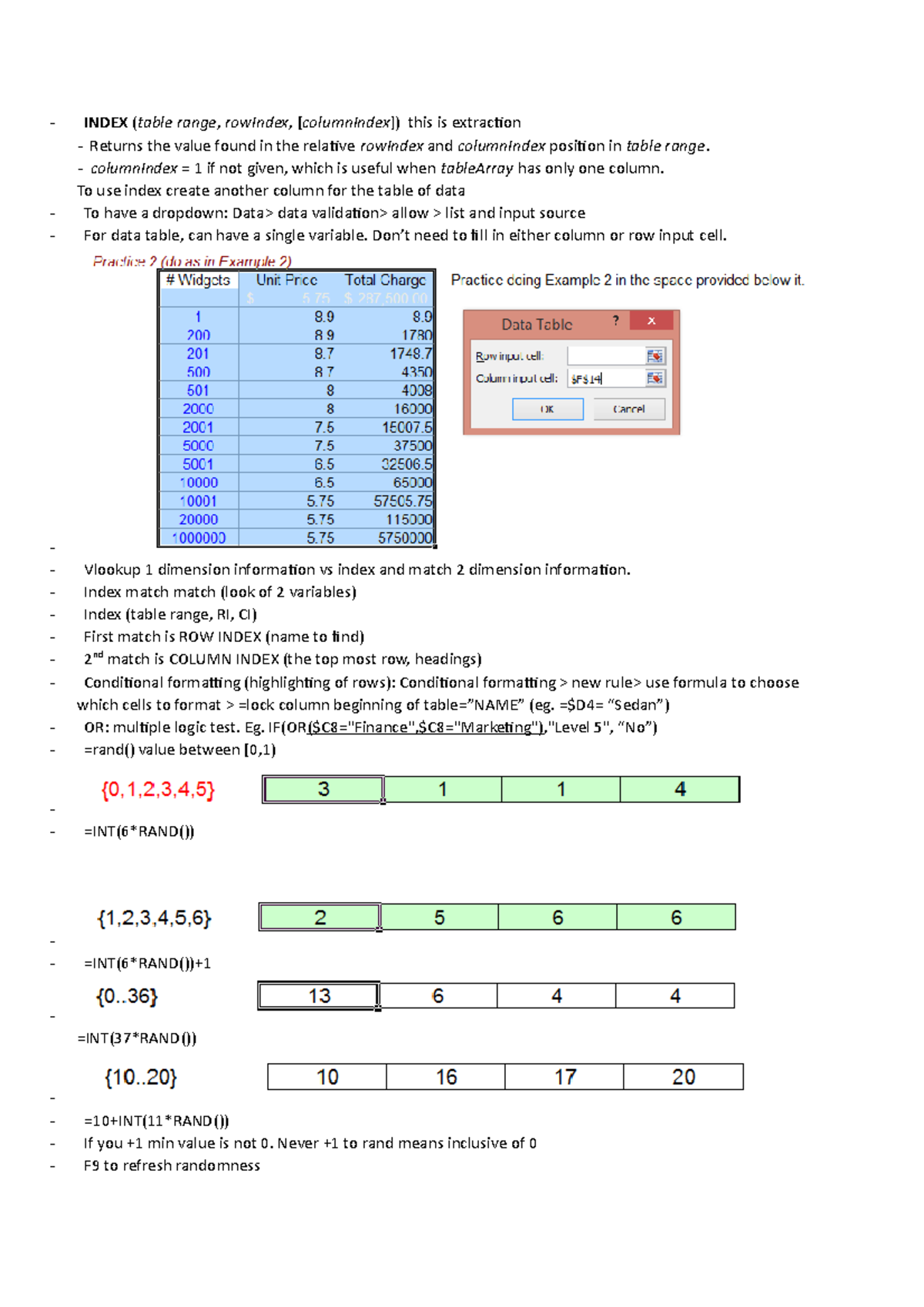 CAT notes 1 - Summary Spreadsheet - INDEX (table range, rowIndex ...