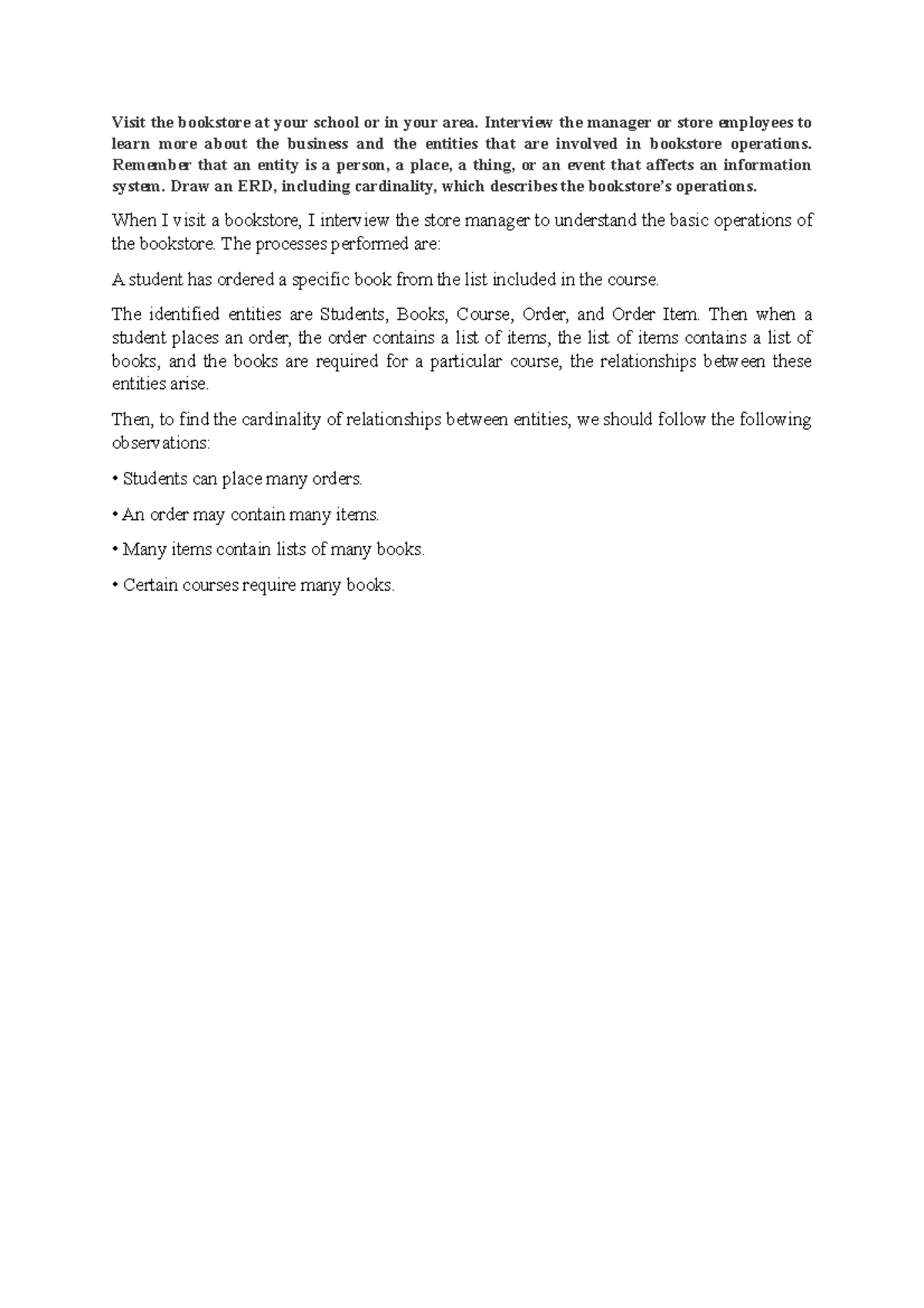 Projects ch1 - Class Assignment - Visit the bookstore at your school or in your area. Interview ...