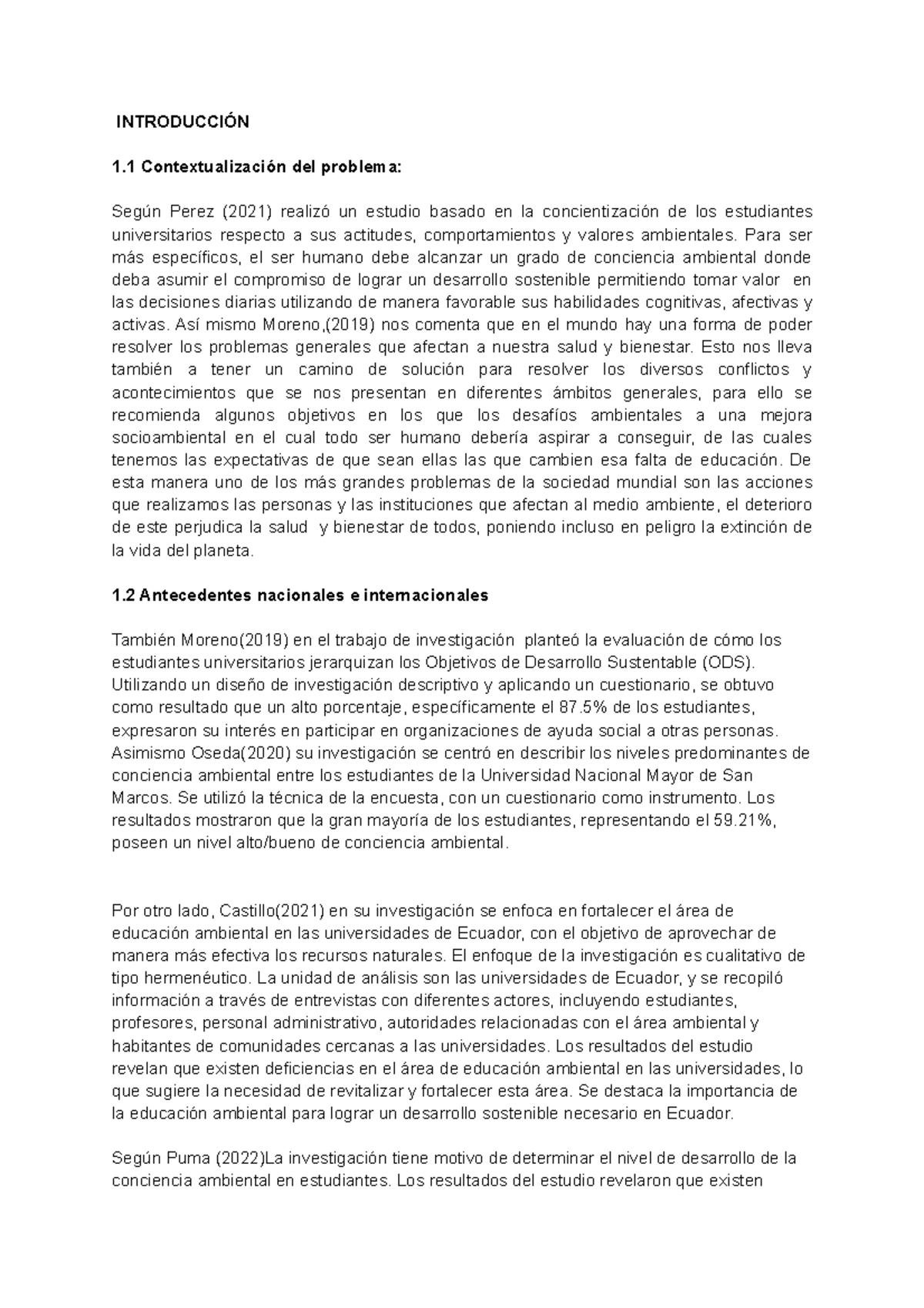 Introduccion Corregida - INTRODUCCIÓN 1 Contextualización del problema: Según Perez (2021 ...