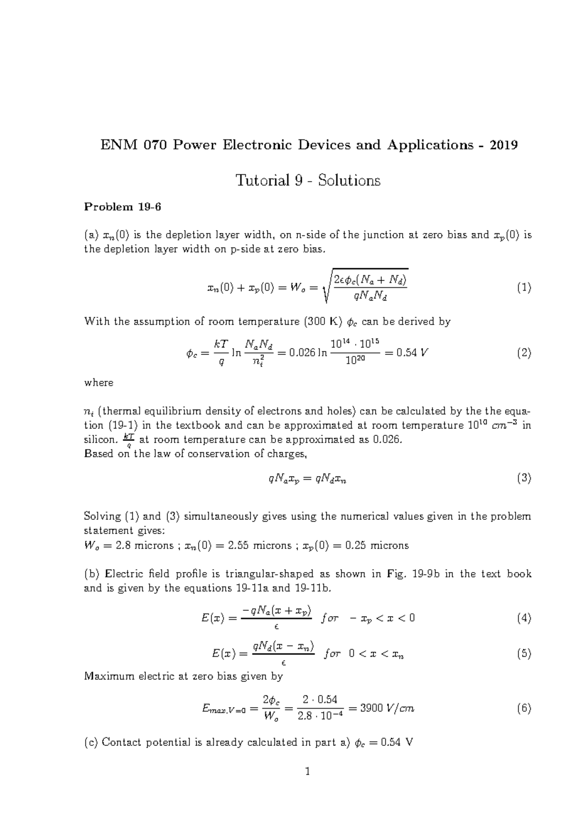 Tutorial 9 solutions - ENM 070 Power Electronic Devices and ...
