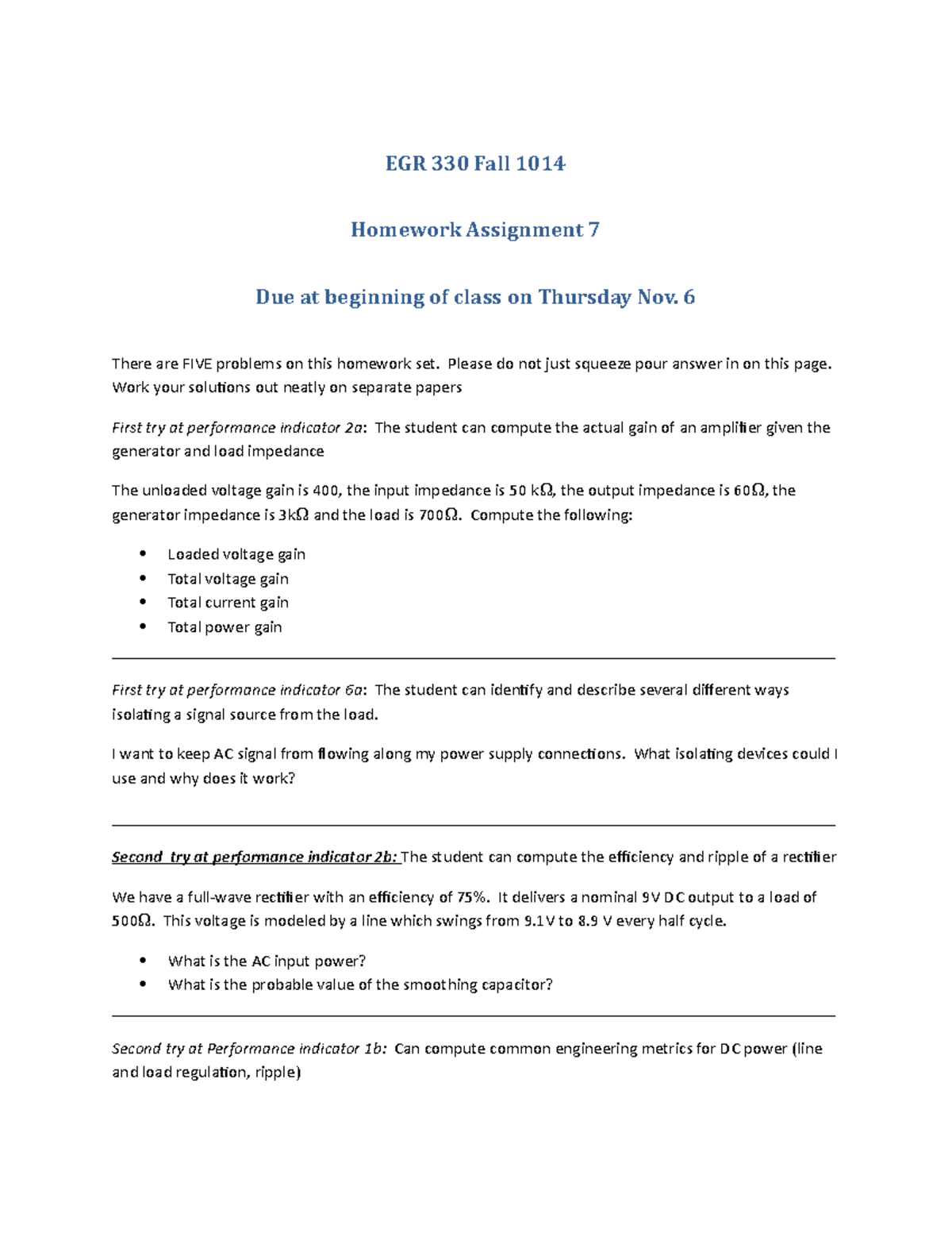 Homework assignment 7 - hw 7 - EGR 330 Fall 1014 Homework Assignment 7 ...