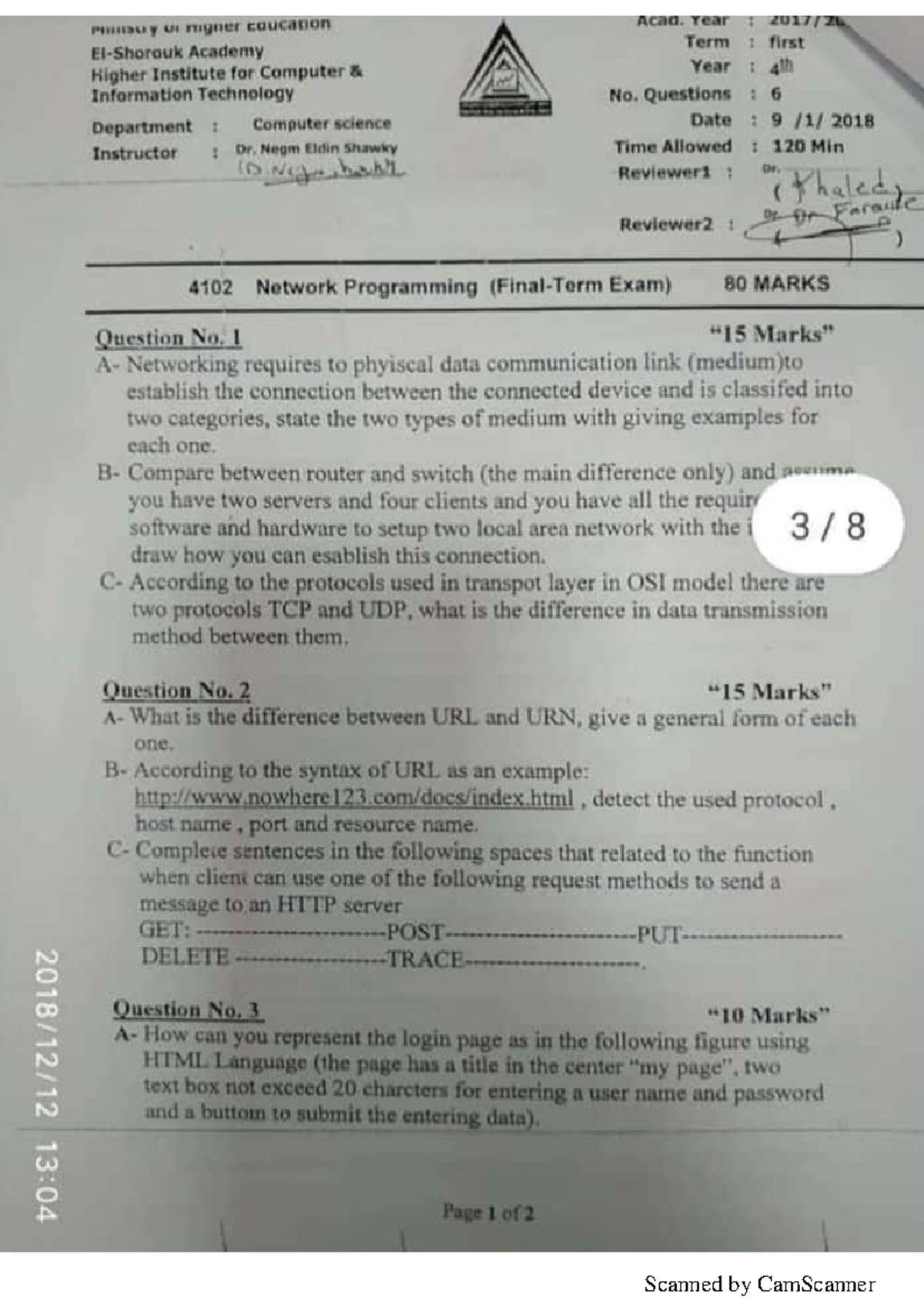 2018 with answer - computer science exam 2018 - Studocu