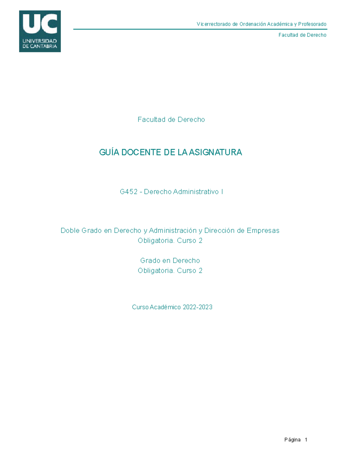 G452 - GUIA DOCENTE - Facultad de Derecho Facultad de Derecho GUÍA ...