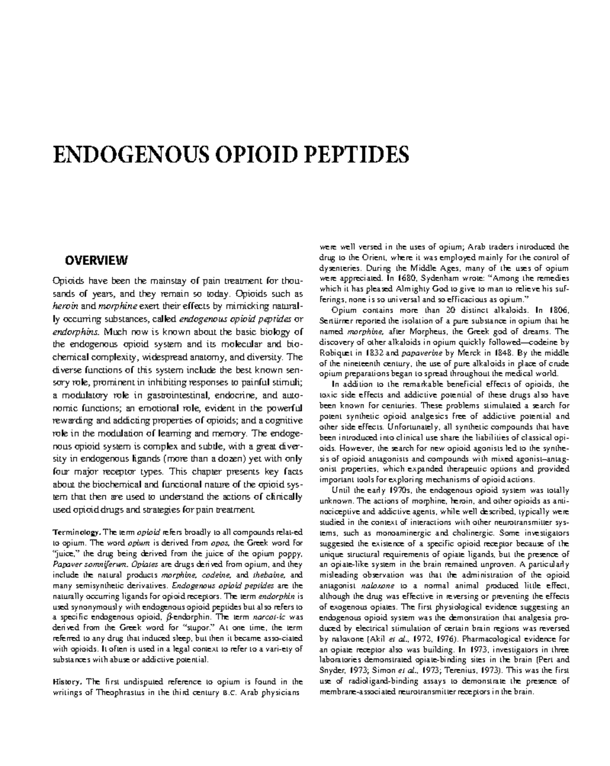 Endogenous Opioid Peptides - ENDOGENOUS OPIOID PEPTIDES OVERVIEW ...