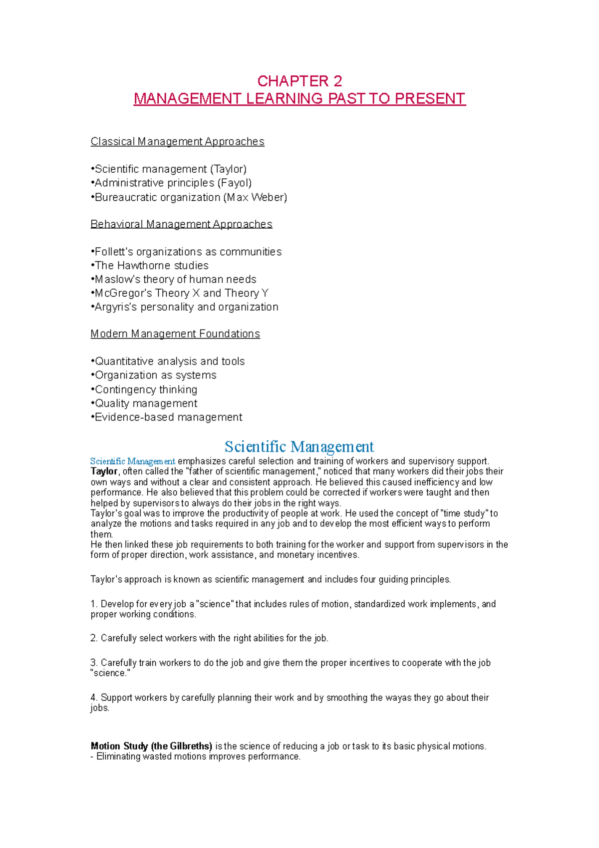 Chapter 2 management - CHAPTER 2 MANAGEMENT LEARNING PAST TO PRESENT ...