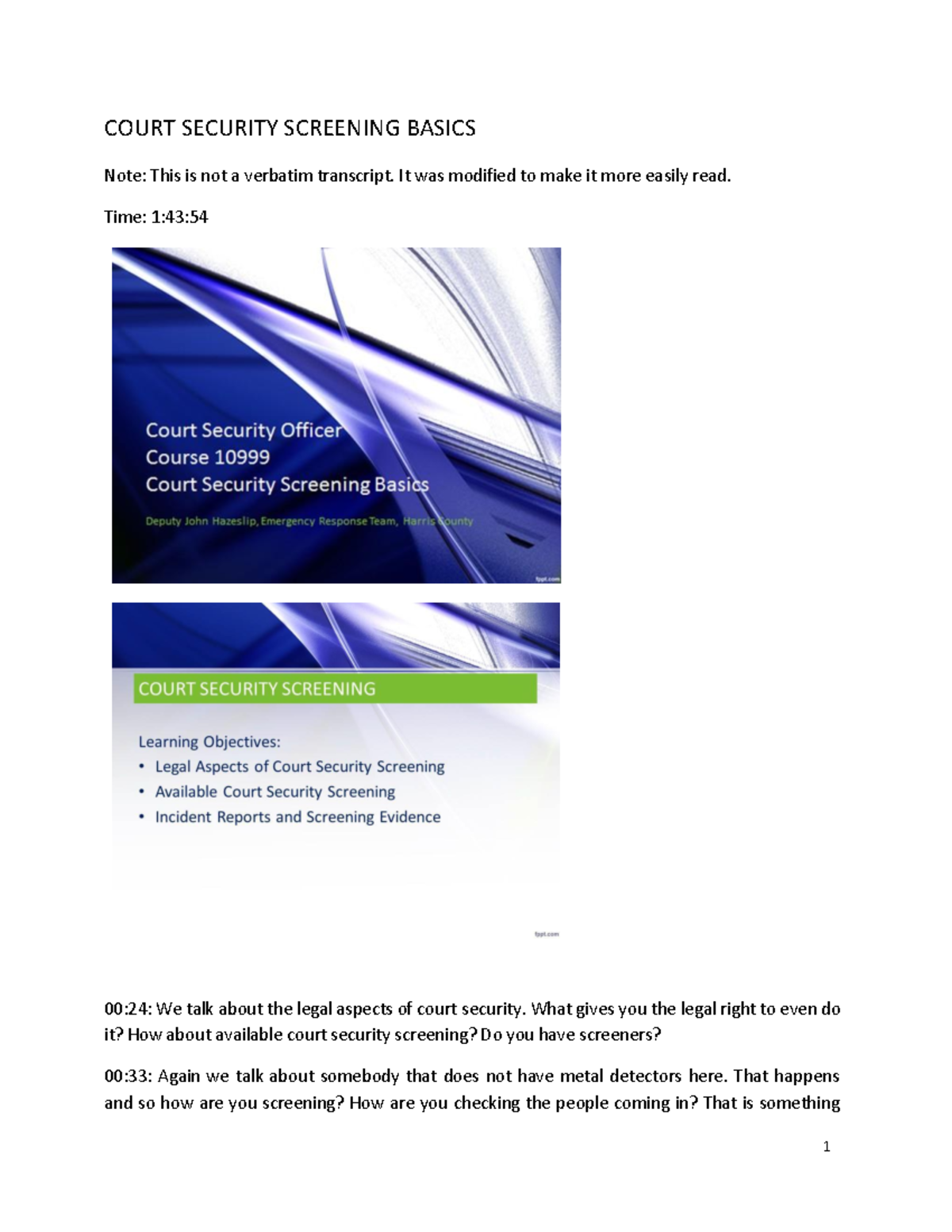 Module 3 - Court Security Screening Basics - COURT SECURITY SCREENING ...