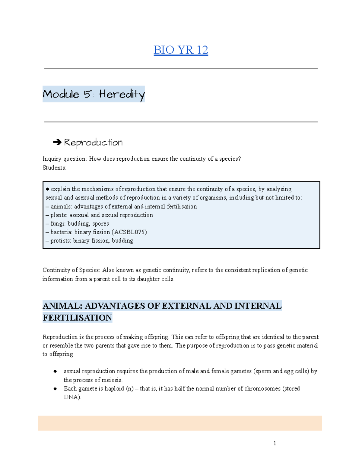 BIO YR 12 - mod 5 - my mob 5 notes - BIO YR 12 Module 5: Heredity ...