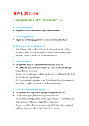 Klausur WS0919 Lösungsvorschlag - Einführung in die BWL Aufgabe 1 ...