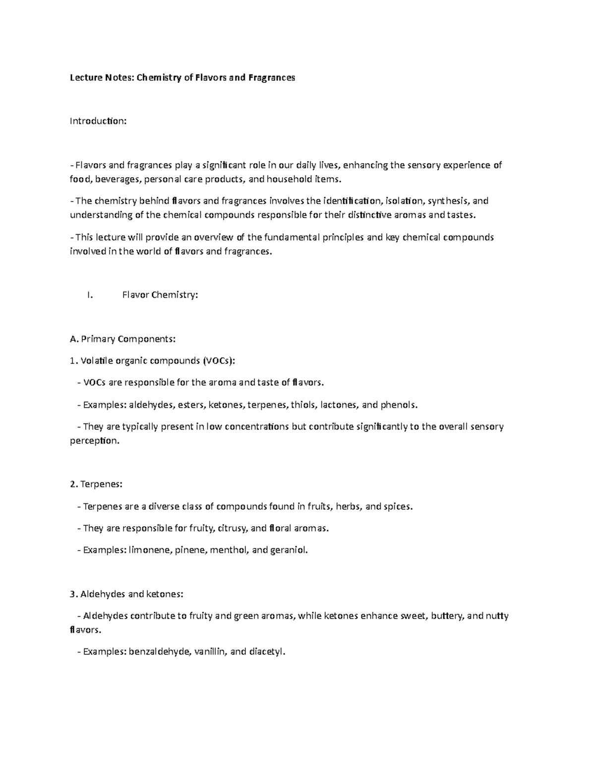 Lecture Notes: Chemistry of Flavors and Fragrances - Lecture Notes ...
