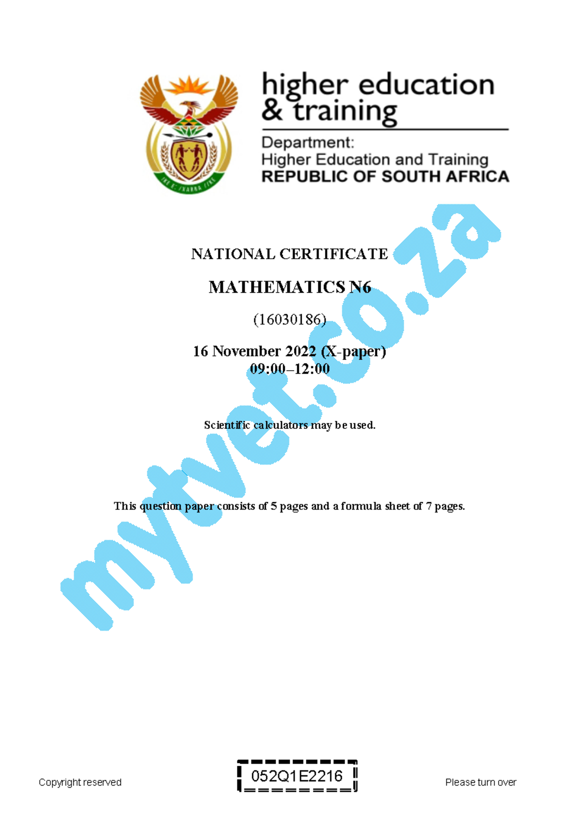 N6 Mathematics November 2022 Memorandum - NATIONAL CERTIFICATE ...