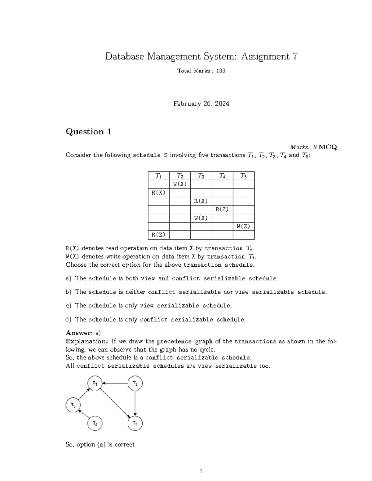 Assignment 7 DBMS January 2024 - Database Management System: Assignment 7 Total Marks : 100 ...