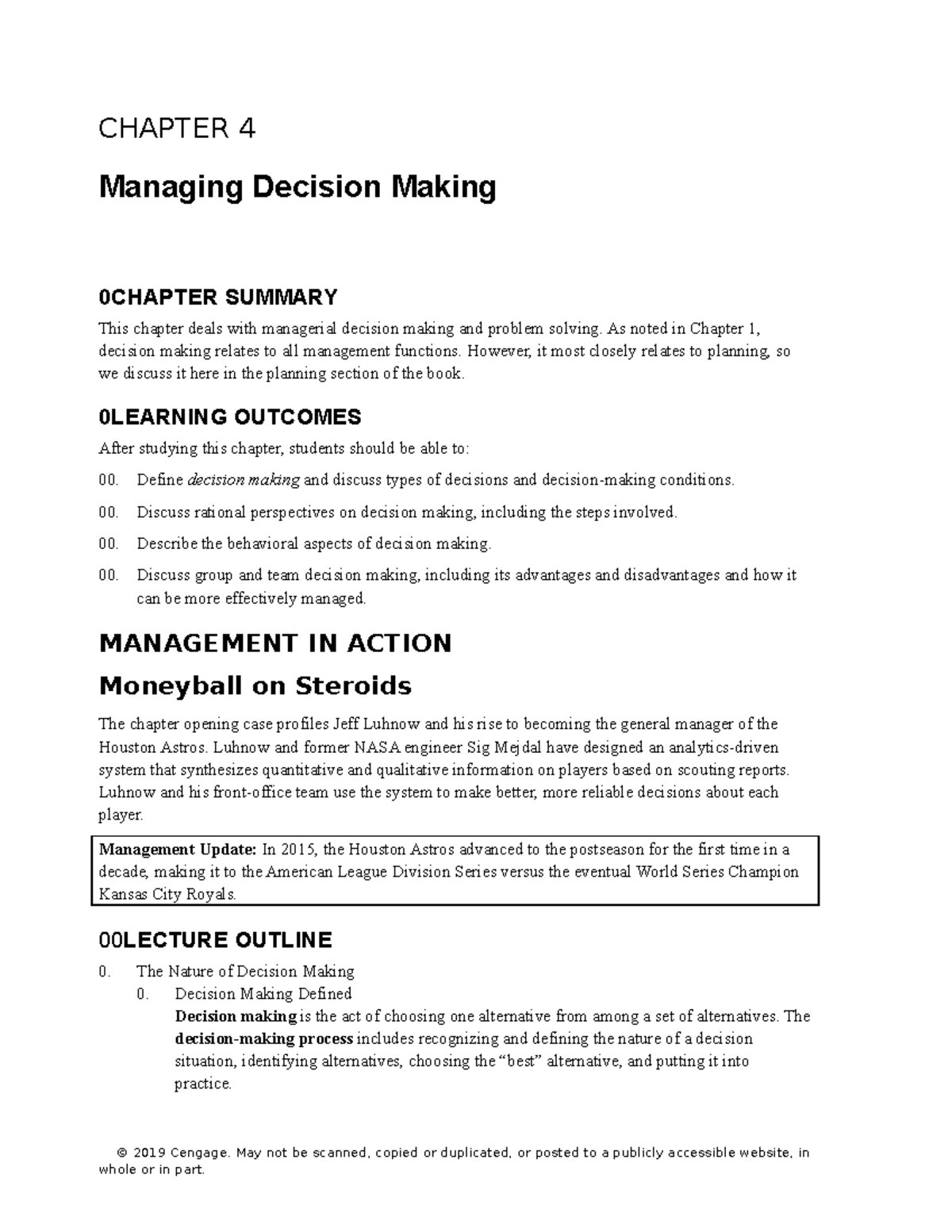 Griffin 9e IM Ch 4 edited - CHAPTER 4 Managing Decision Making 0CHAPTER SUMMARY This chapter ...