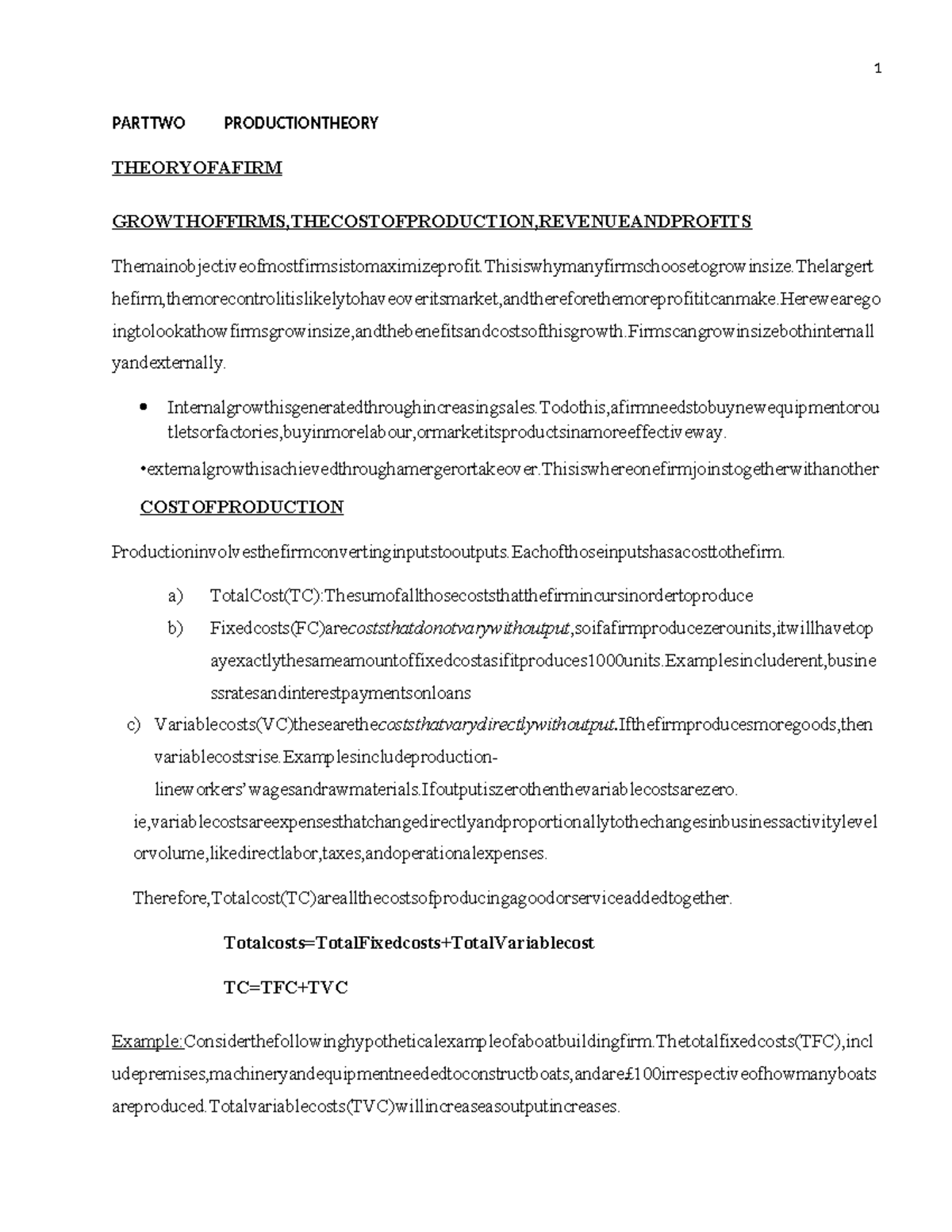 Topic FOUR B Theory of the Firm - PARTTWO PRODUCTIONTHEORY ...
