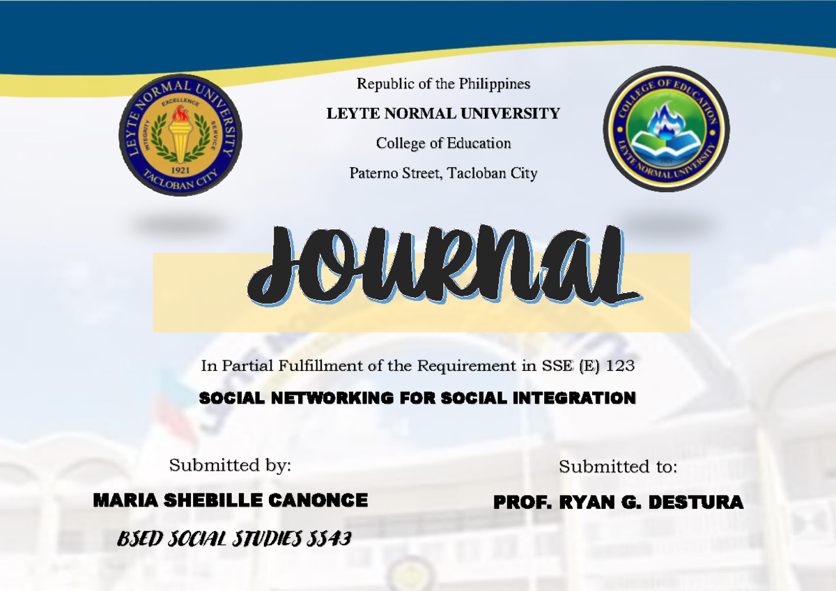 Weekly Journal Canonce SS43 - ####### In Partial Fulfillment of the ...