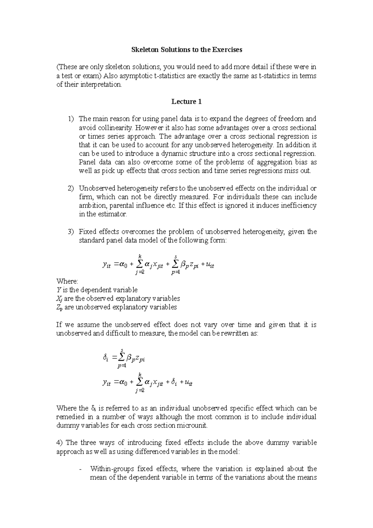 Solutions - times series - Skeleton Solutions to the Exercises (These ...