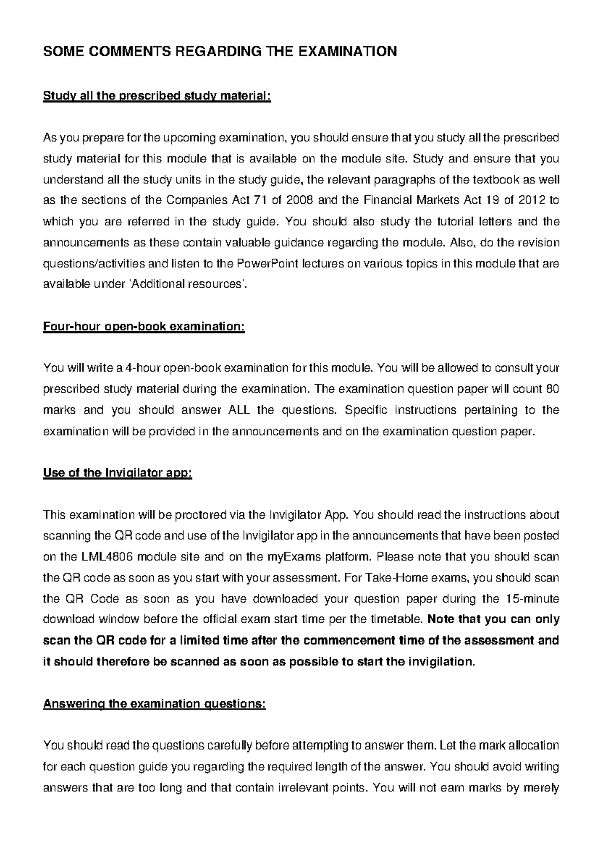 SOME Comments Regarding THE Examination - SOME COMMENTS REGARDING THE ...