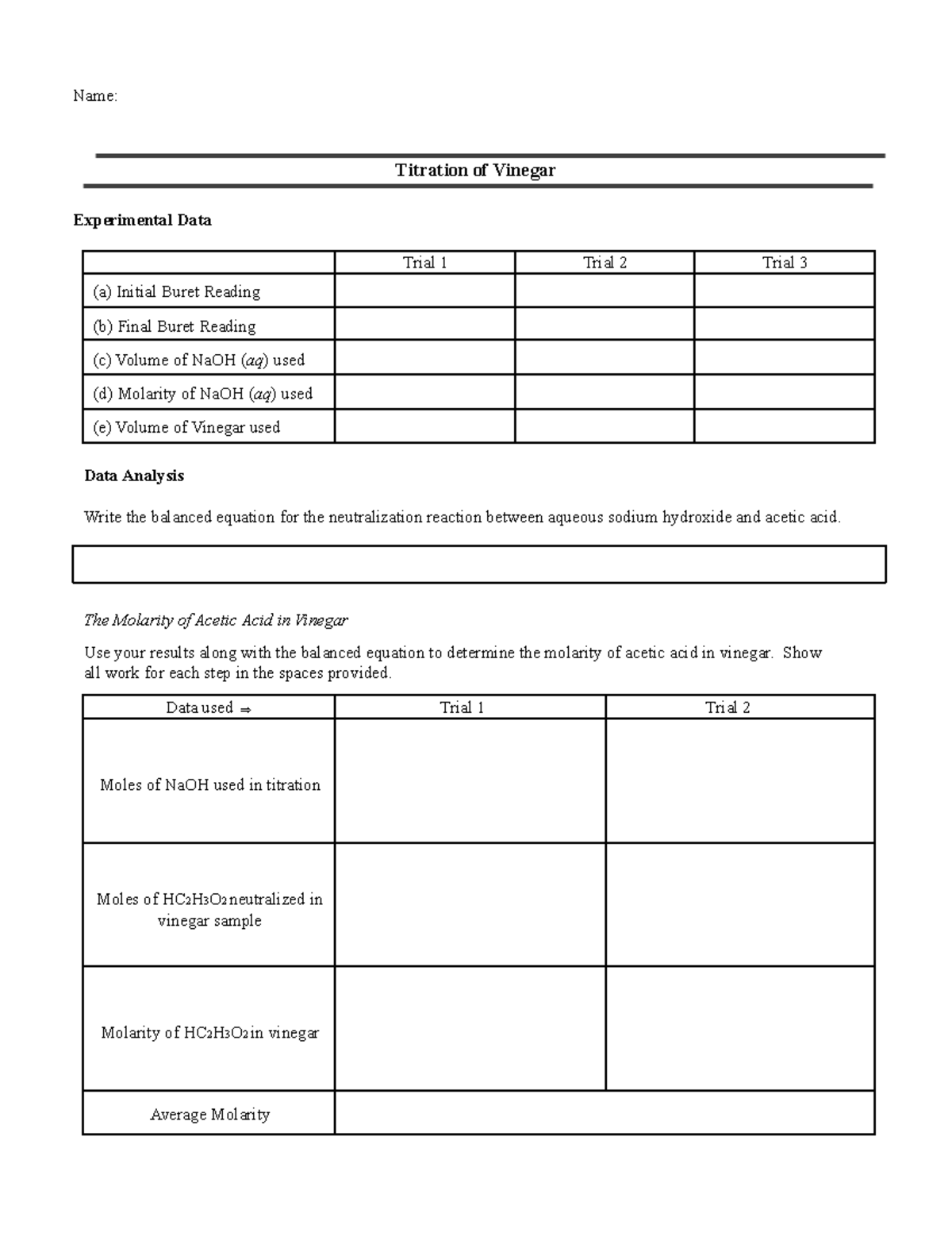 Titration Lab Report- Fundamentals of General Chemistry - CHEM 19 - SMC ...