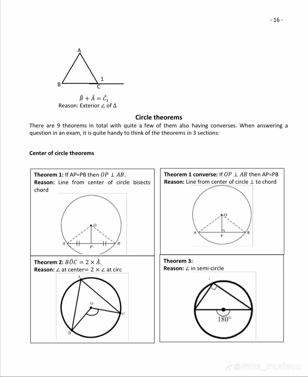 Euclid summary of theorems - 16 A 1 B C Reason: Exterior L of A Circle ...