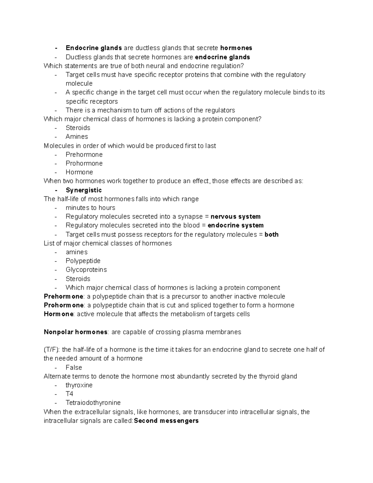 Physiology Ch 11 - Study guide answers for chapter 11 - Endocrine ...
