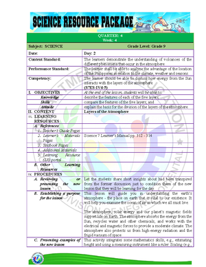 DLP SCI 7 4QTR W3 D1 - Lesson plan for science 7. - Prepared by: BERNA ...