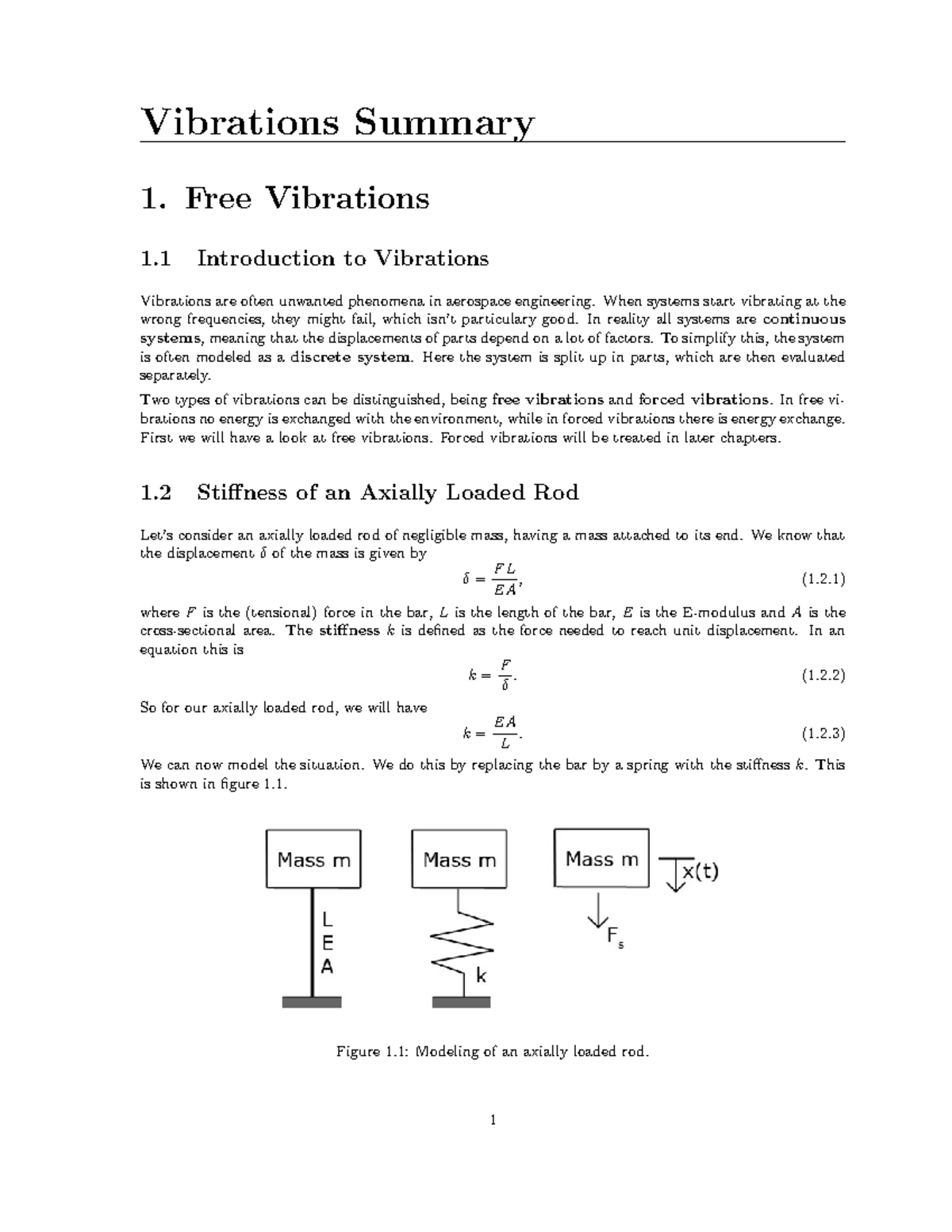 Vibrations Summary - Free Vibrations 1 Introduction to Vibrations ...