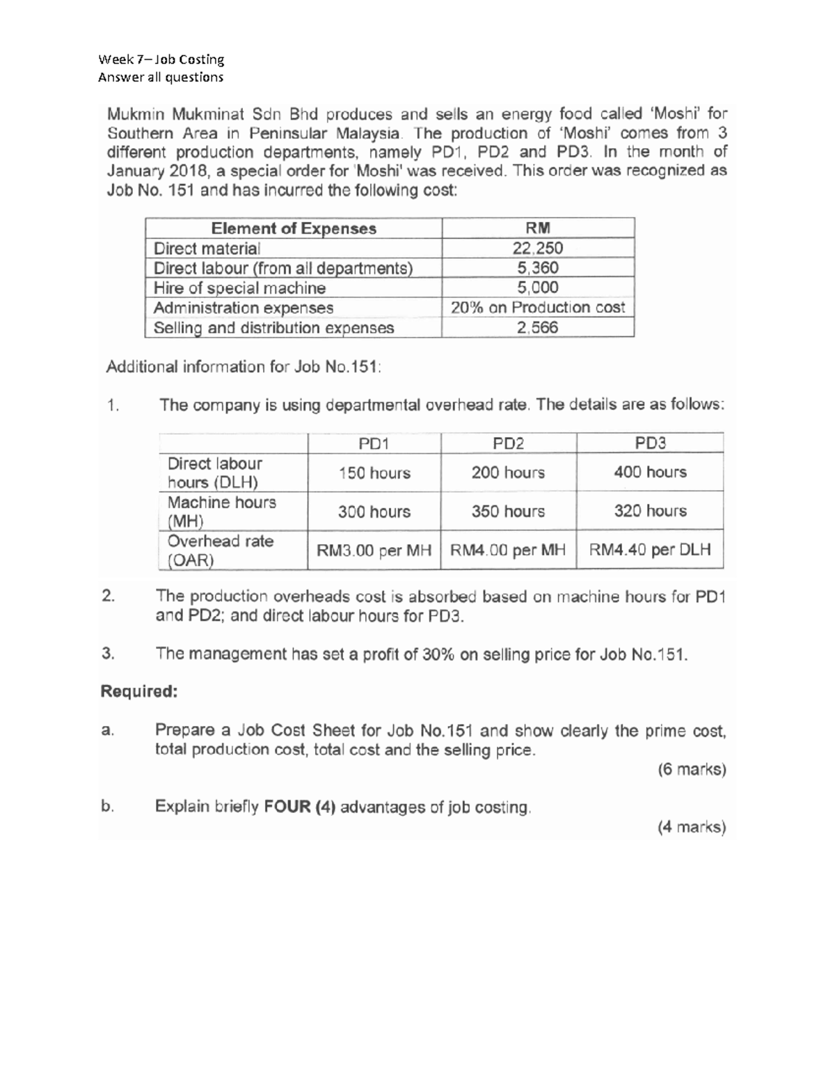 Week 7 Job Costing Cost And Management Accounting Week 7 Job