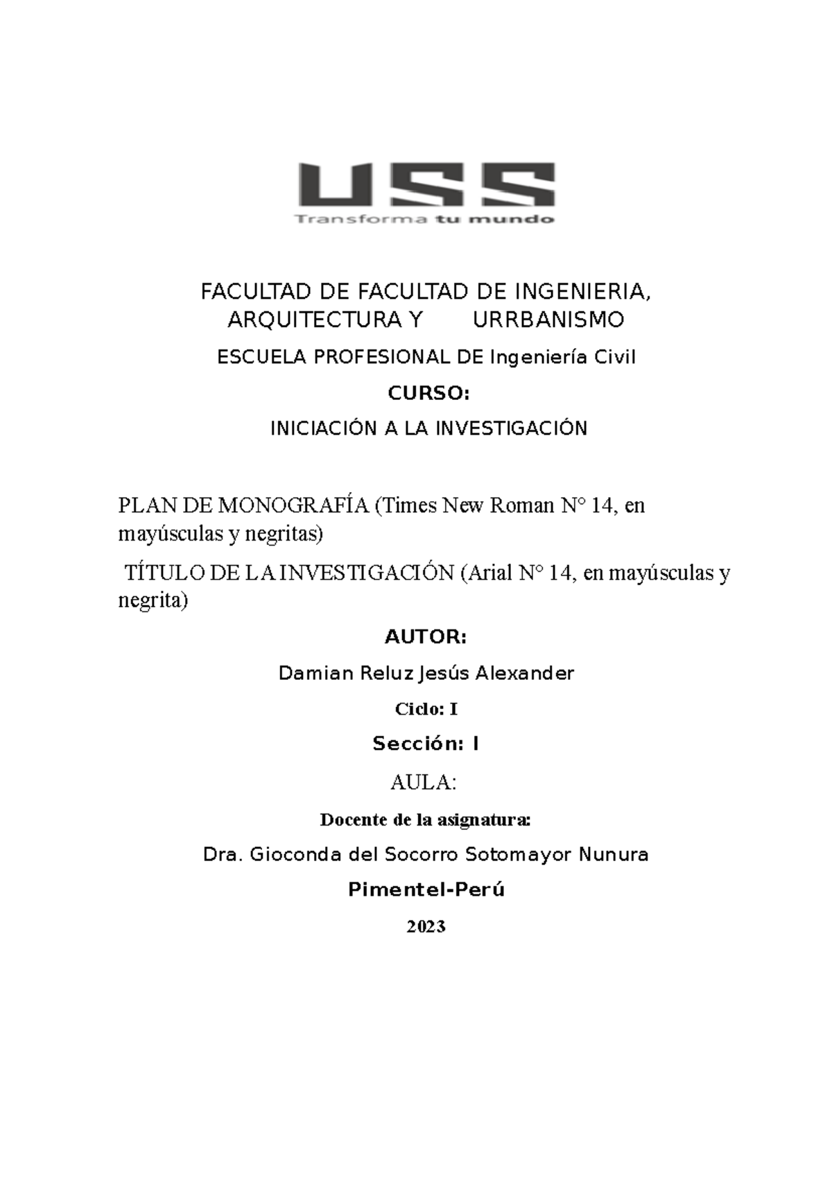 PAF Iniciación a la investigación - FACULTAD DE FACULTAD DE INGENIERIA ...