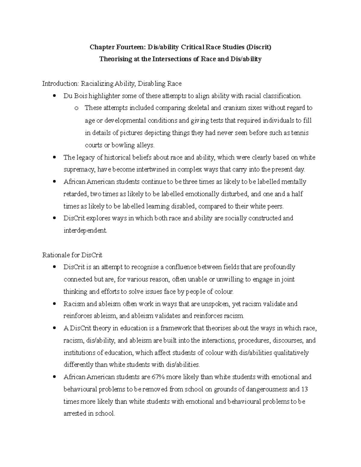 Chapter Fourteen Disability Critical Race Studies Theorising at the ...