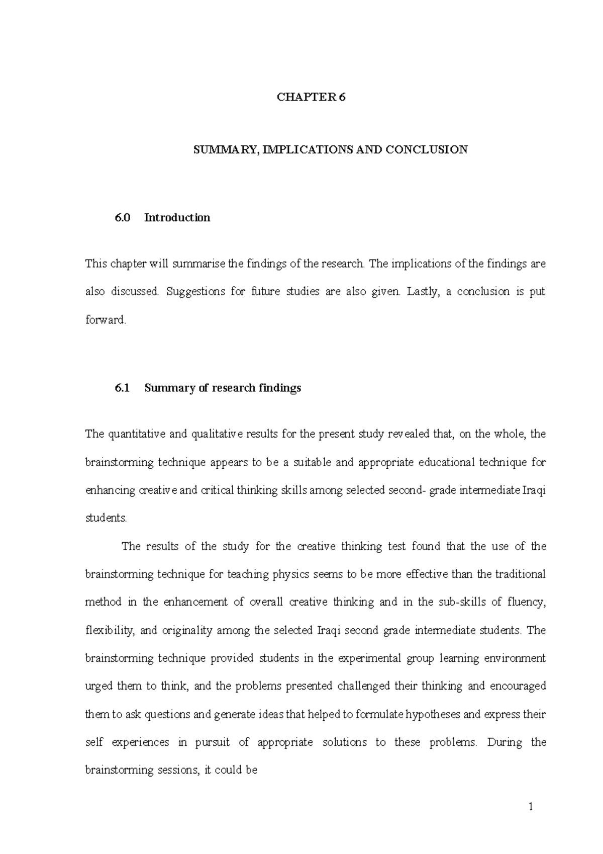 Summary of research findings - 1 CHAPTER 6 SUMMARY, IMPLICATIONS AND ...