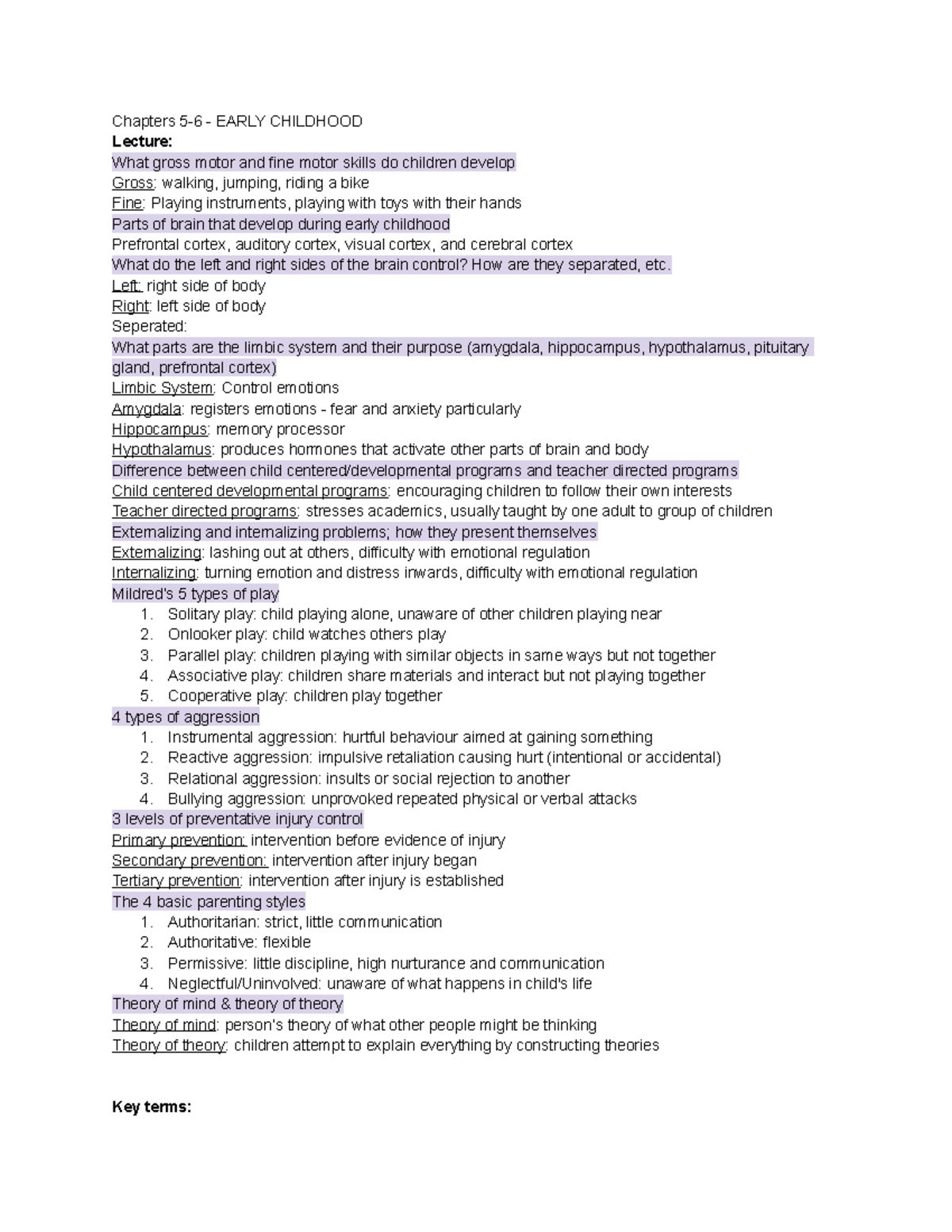 Midterm 2 Study Notes - Chapters 5-6 - EARLY CHILDHOOD Lecture: What ...