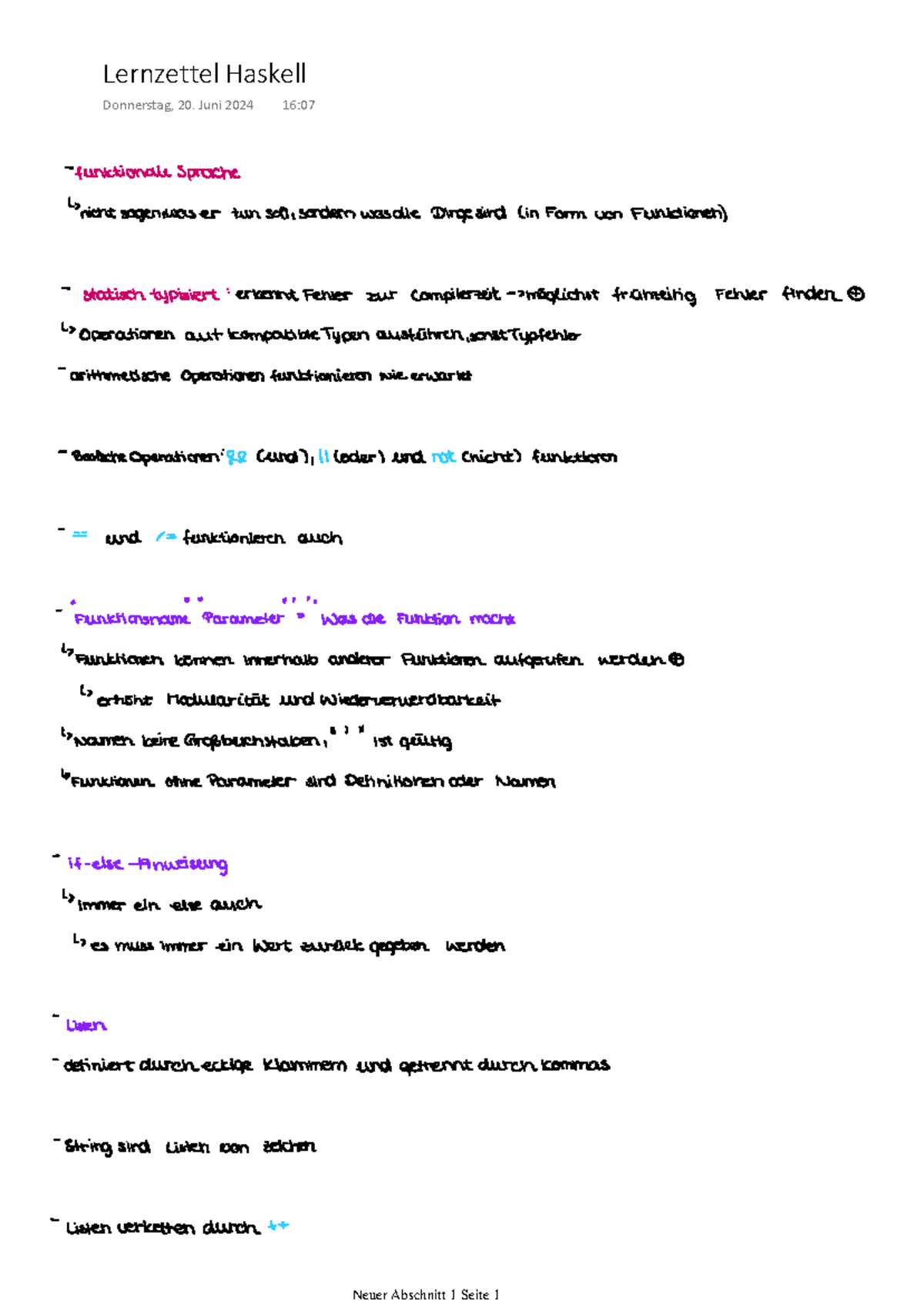 Lernzettel Haskell - Anfang von Zusammenfassungen - Programmierparadigmen und Compilerbau - Studocu