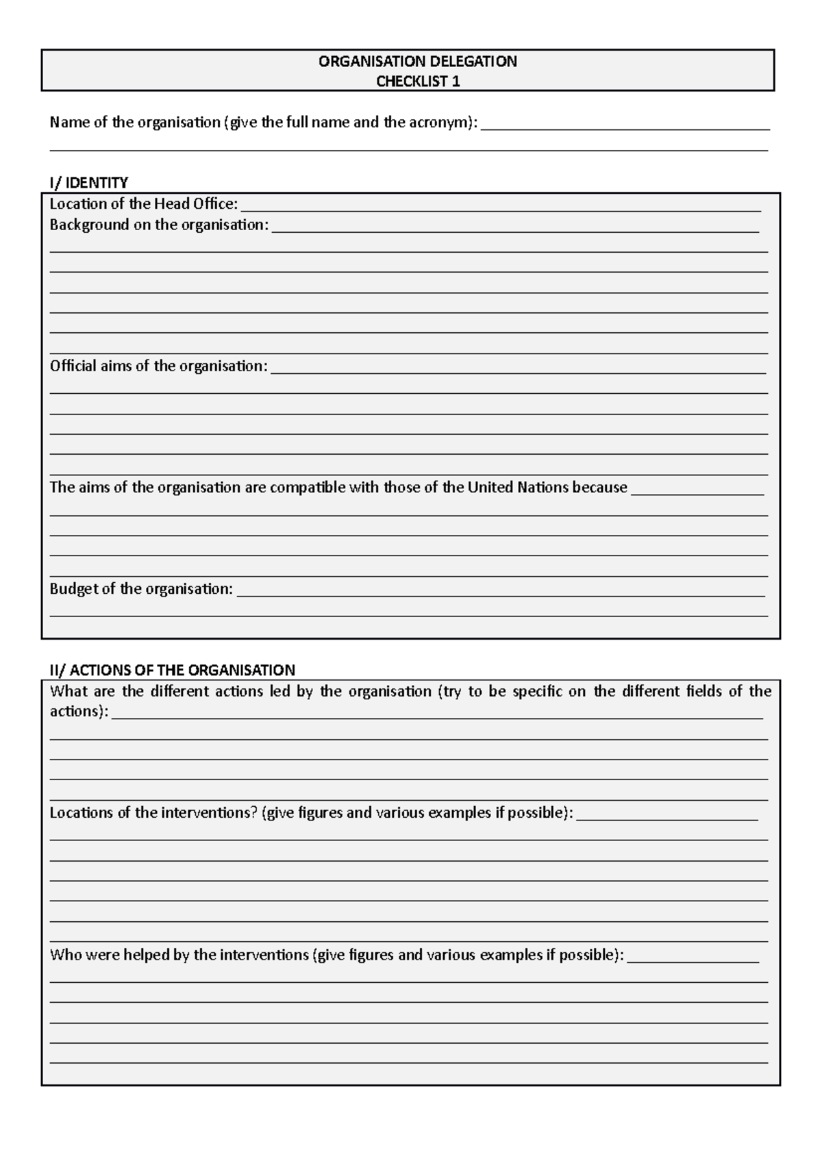 MUN Checklist Organisation PREP Sheet - ORGANISATION DELEGATION ...