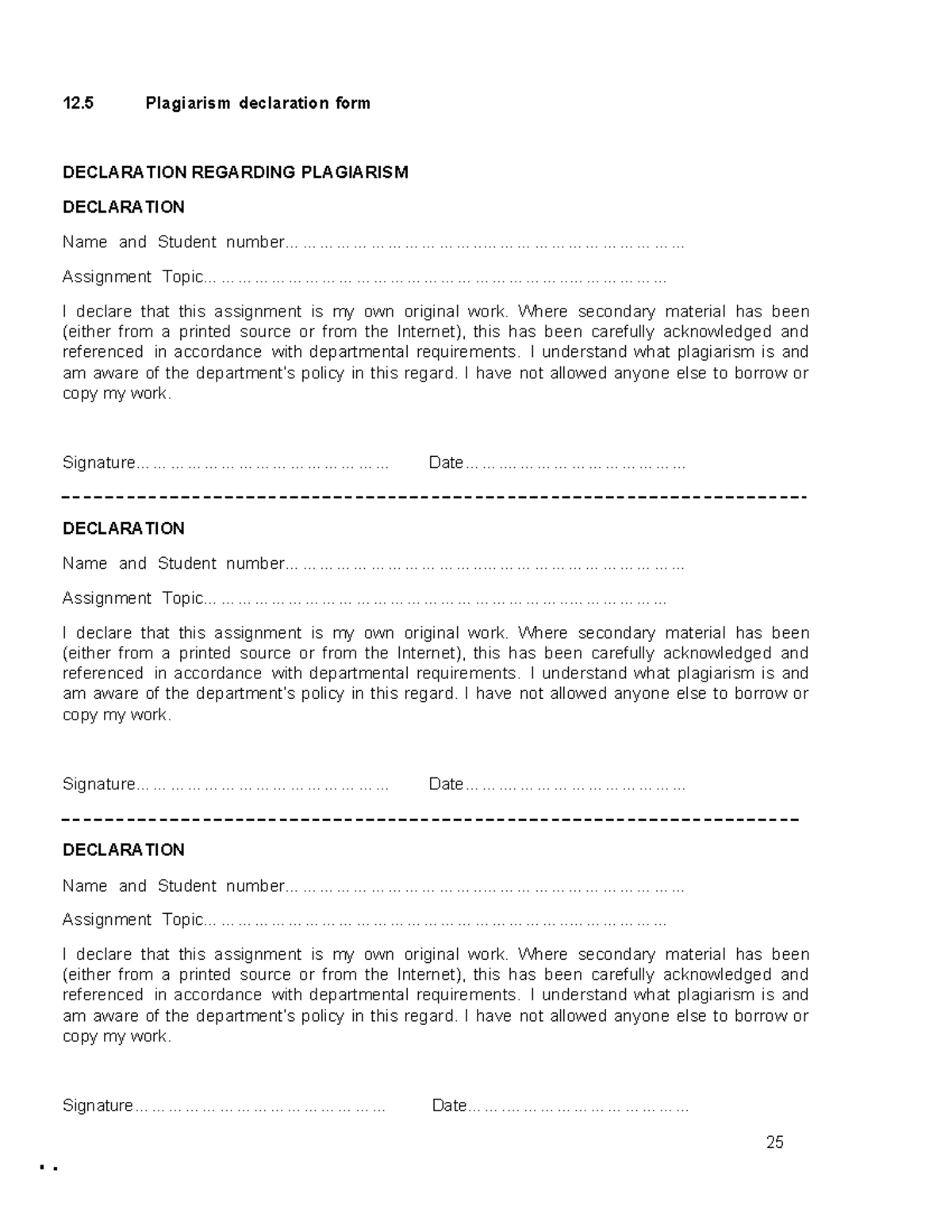 English decla - very useful - 12 Plagiarism declaration form ...