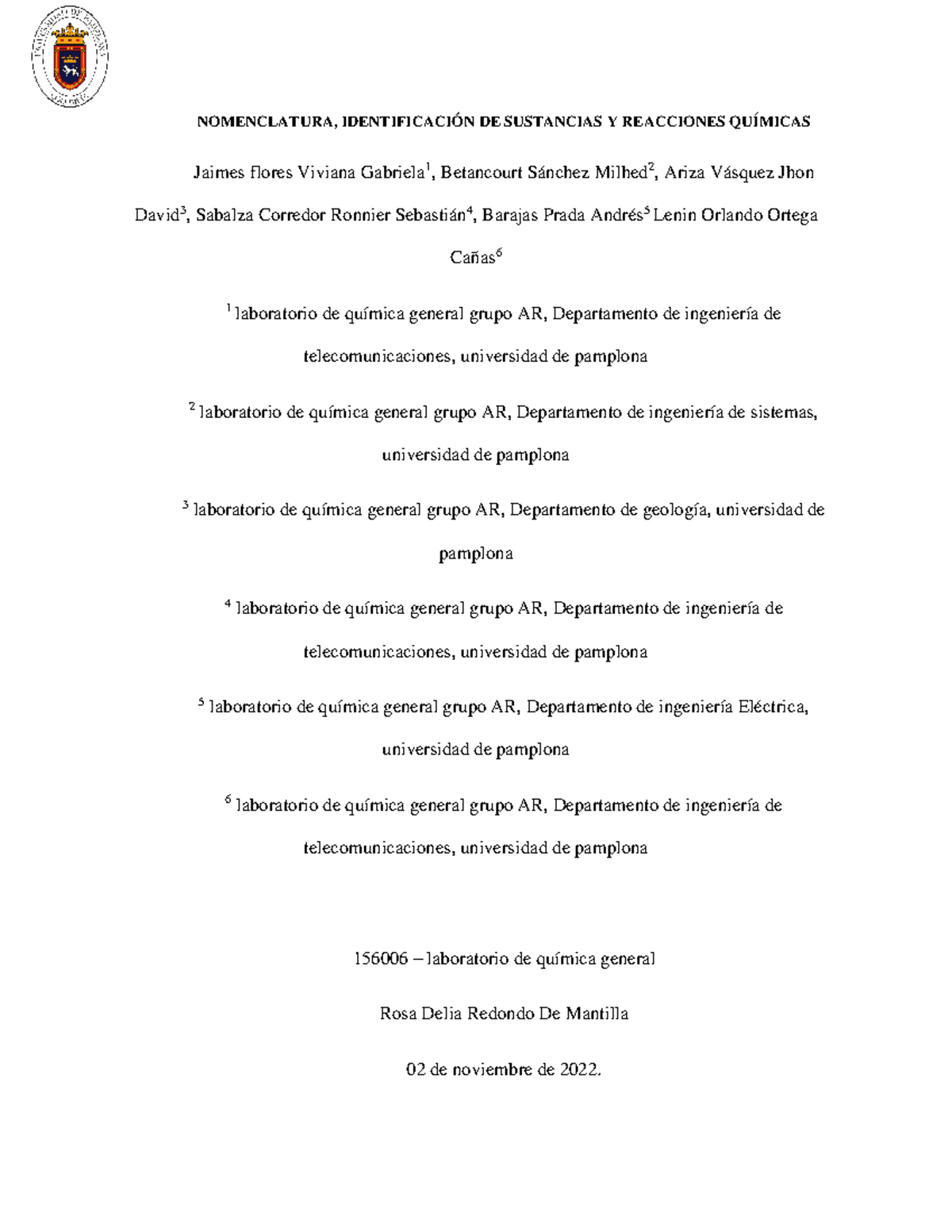 Nomenclatura Practica 7 - NOMENCLATURA, IDENTIFICACIÓN DE SUSTANCIAS Y REACCIONES QUÍMICAS ...