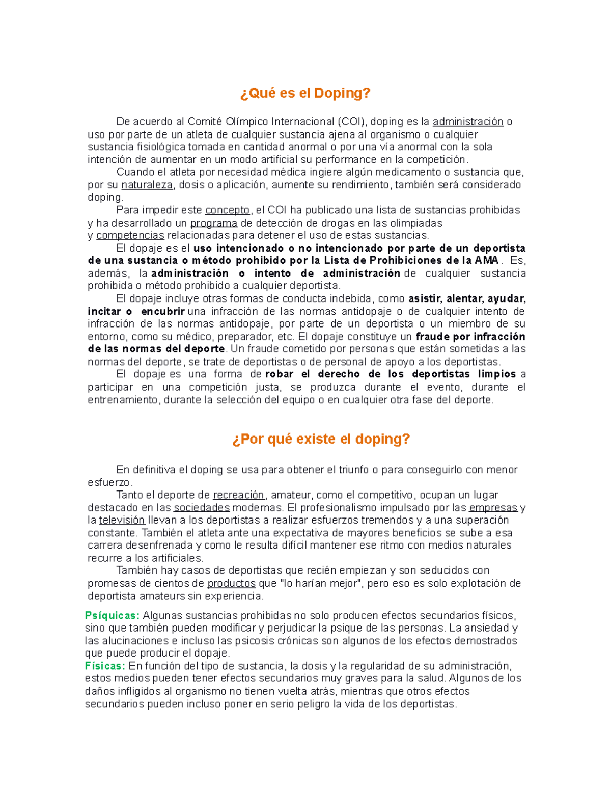 Drogas en el deporte - ¿Qué es el Doping? De acuerdo al Comité Olímpico ...