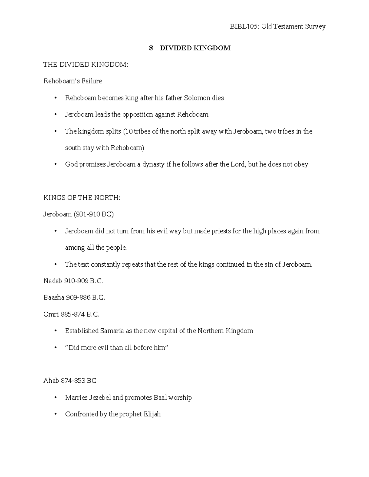 Bible 105 Section 8 Exam Notes 8 DIVIDED KINGDOM THE DIVIDED KINGDOM bible-105-section-8-exam-notes-8-divided-kingdom-the-divided-kingdom
