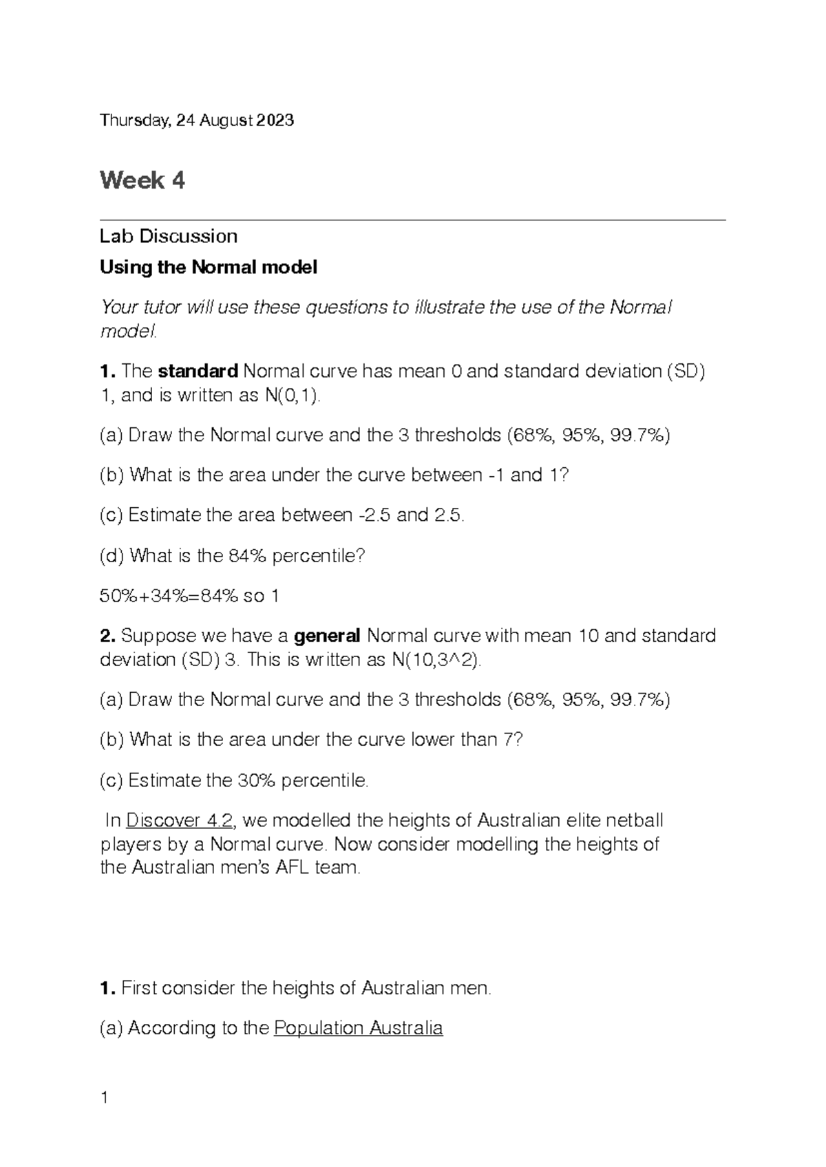 Week 4 lab notes - lab discussion questions - Thursday, 24 August 2023 ...