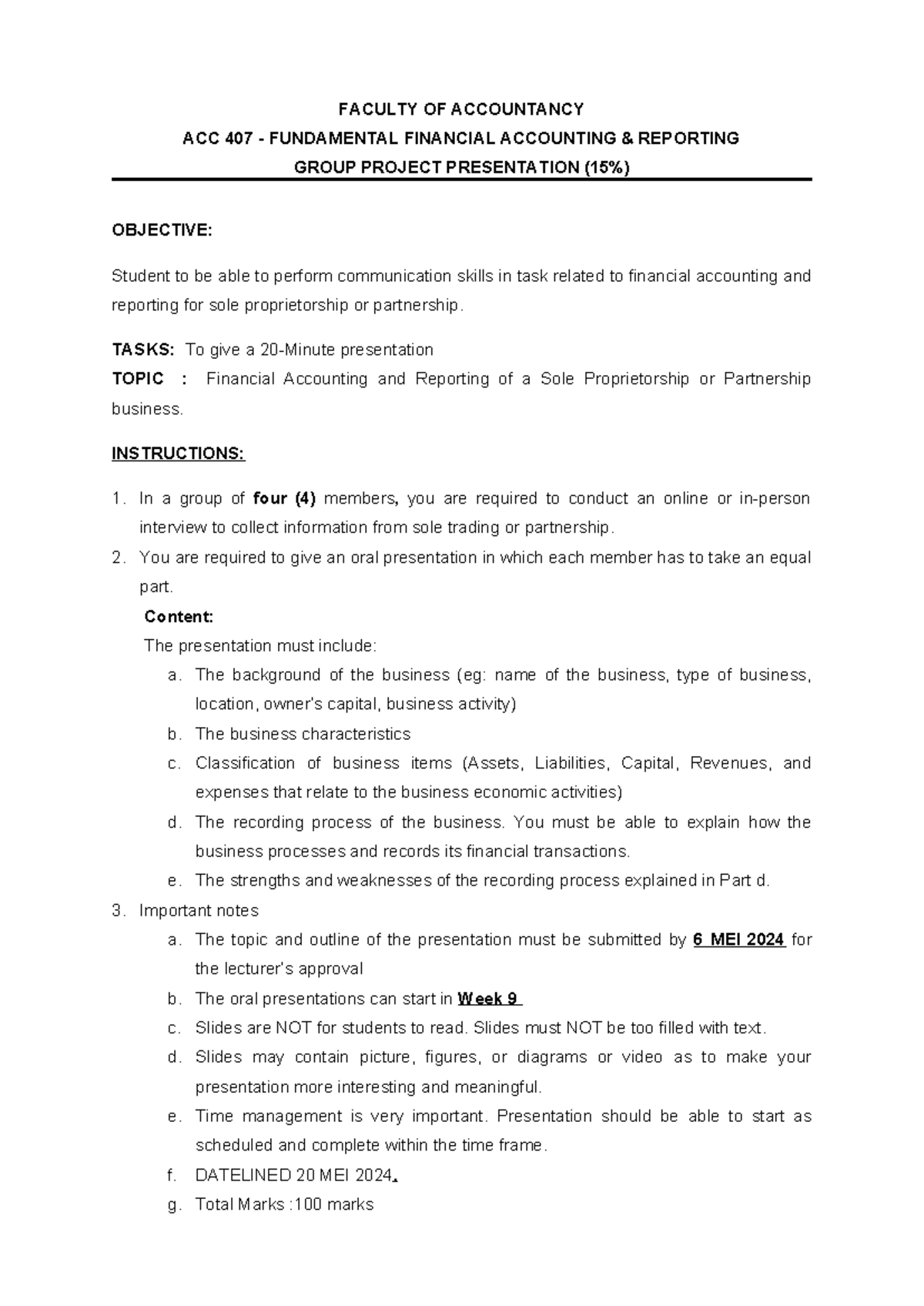 ACC407 Project 1 Instruction Presentation - FACULTY OF ACCOUNTANCY ACC ...