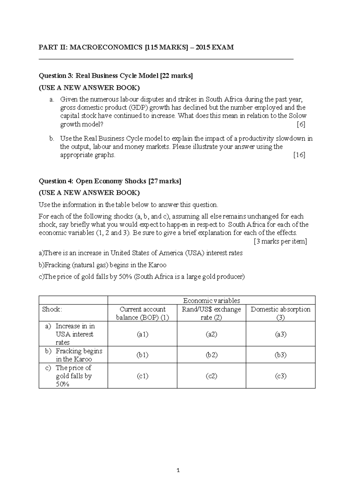 2015 Macro Exam Questions - PART II: MACROECONOMICS [115 MARKS] – 2015 EXAM - Studocu