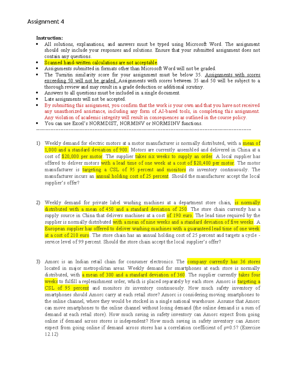 SCM-Assignment 4- F23 - Assignment 4- Chapters 12 & 13 - Nov 29 - 11:59 ...