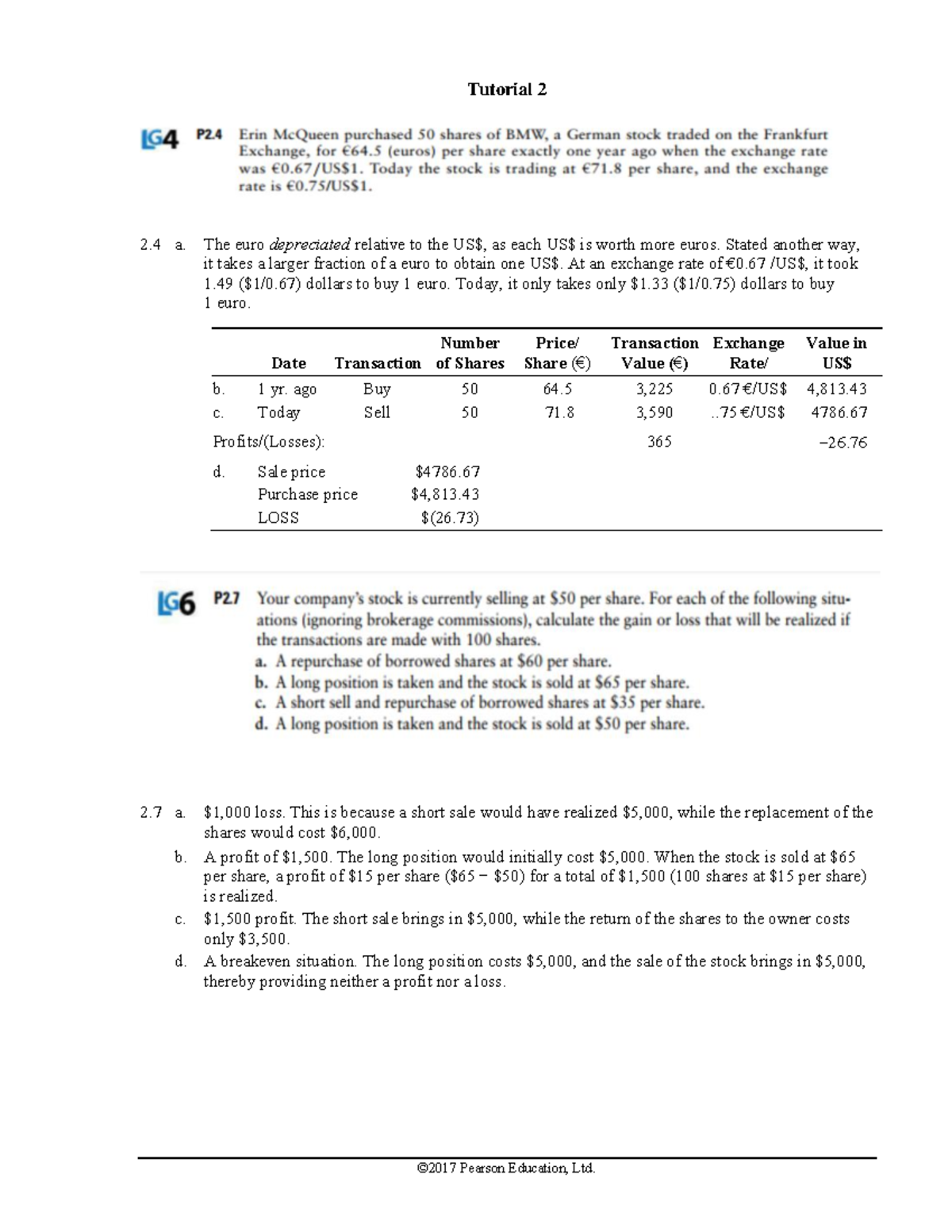FIN223 S2 2020 Tutorial 2 Solution - Tutorial 2 2 a. The euro ...