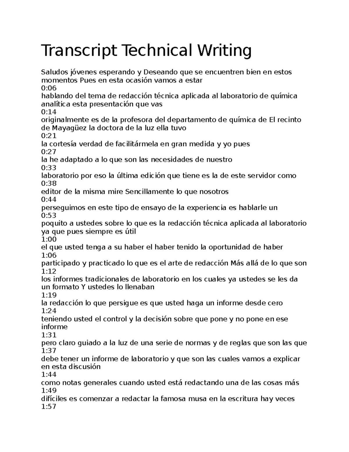 Transcript Technical Writing - Transcript Technical Writing Saludos ...