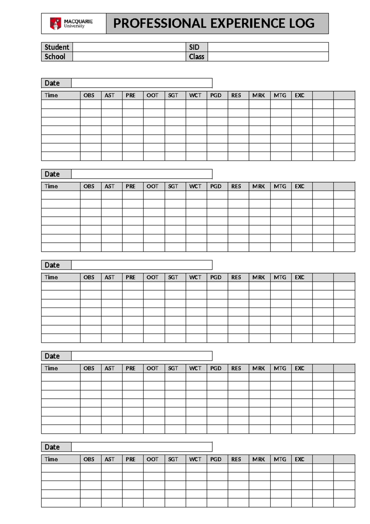 Pexlog - pex log - EDST2000 - PROFESSIONAL EXPERIENCE LOG Student SID ...