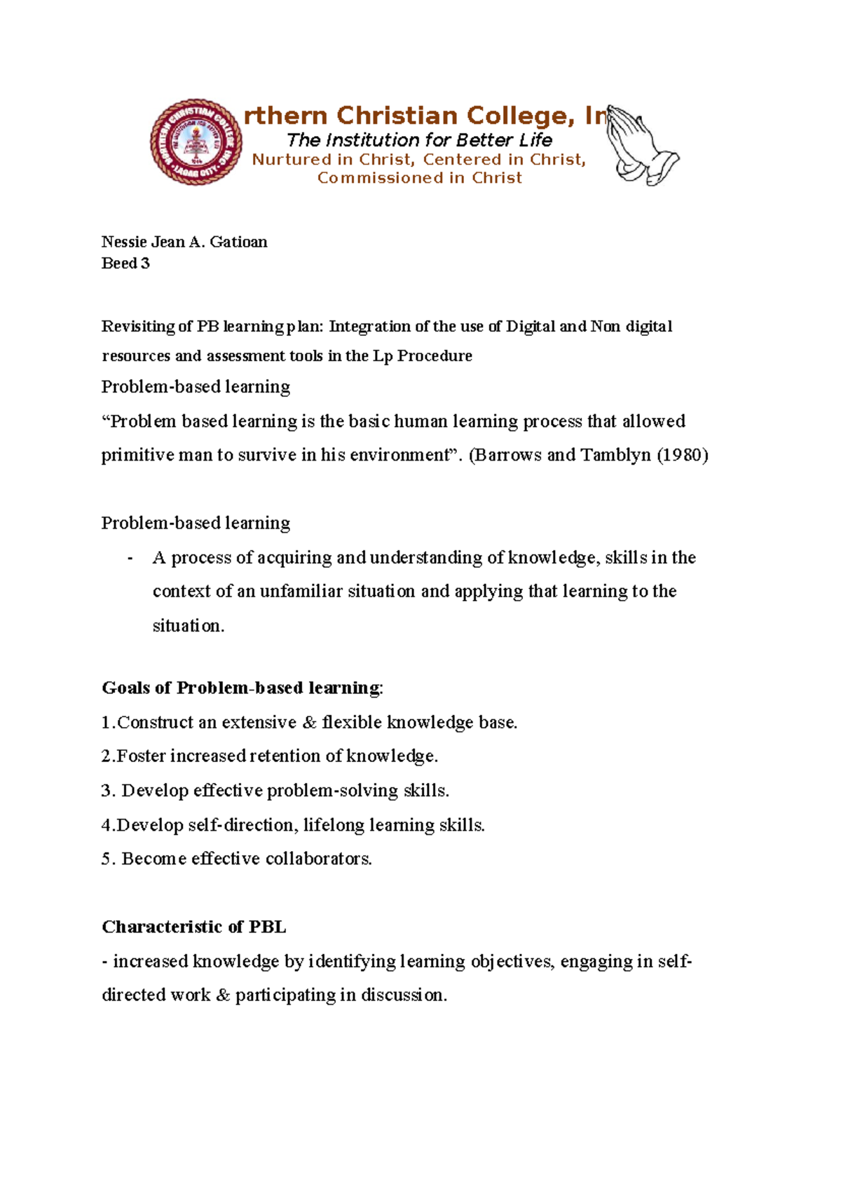 Revisiting-of-the-PB-Learning Nessie - Northern Christian College, Inc ...