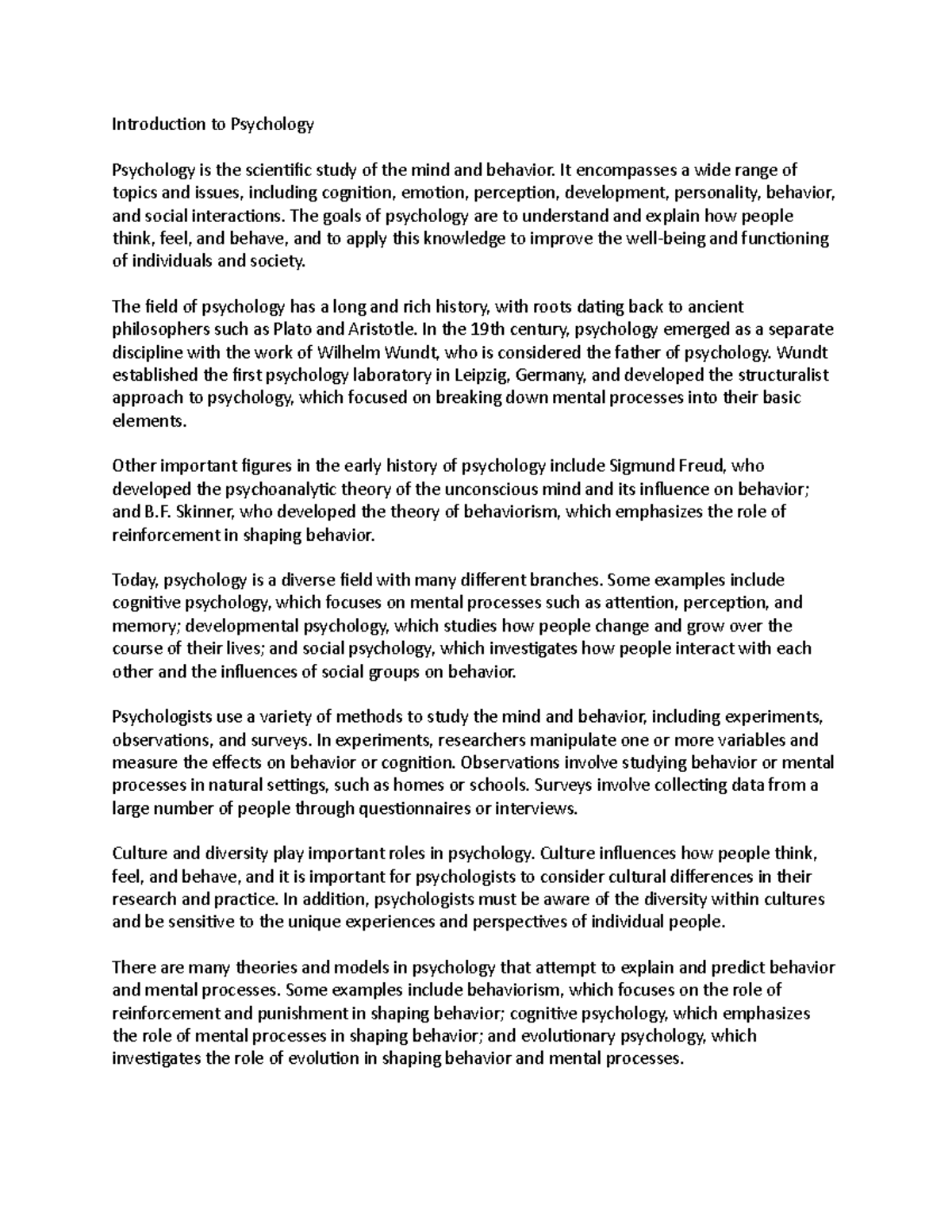 Introduction to Psychology - Introduction to Psychology Psychology is ...