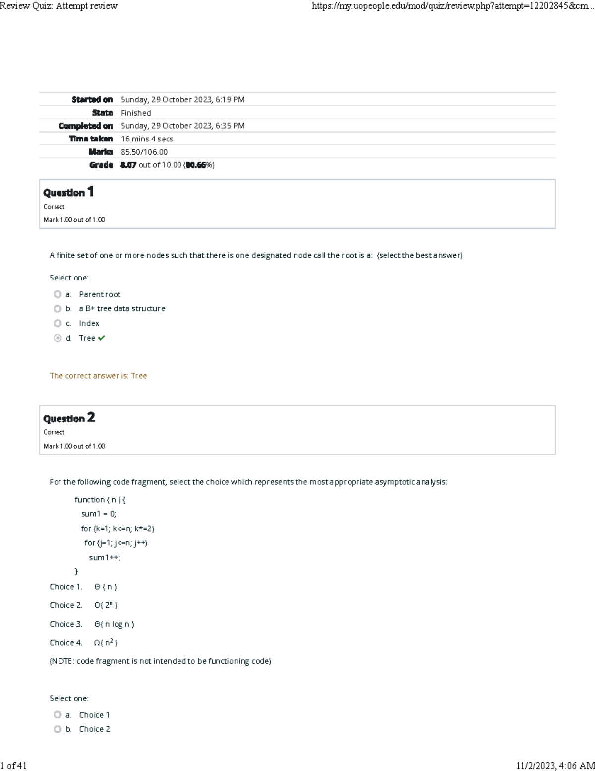 Review Quiz Attempt review - Sunday, 29 October 2023, 6:19 PM Finished ...
